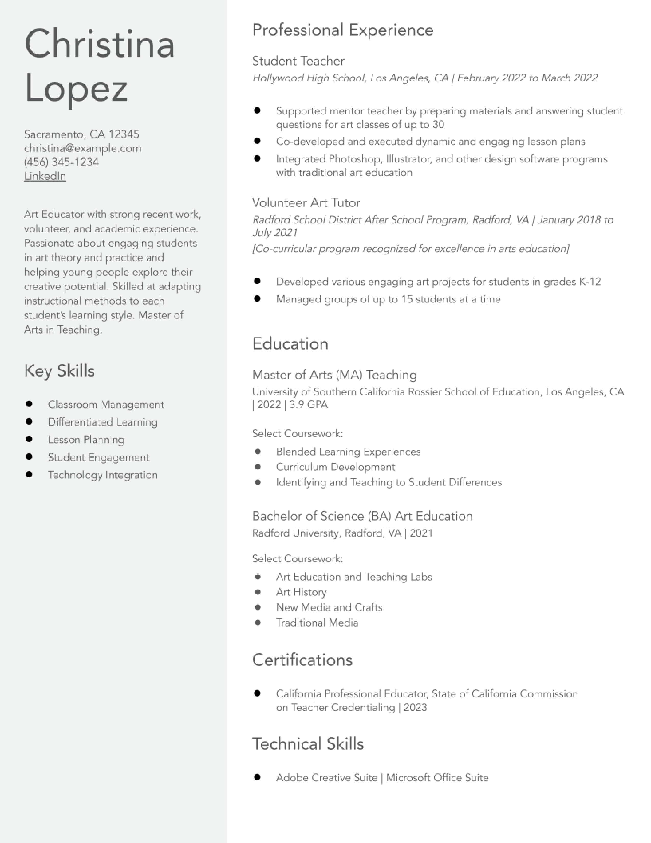 Higher Education Resume Format
