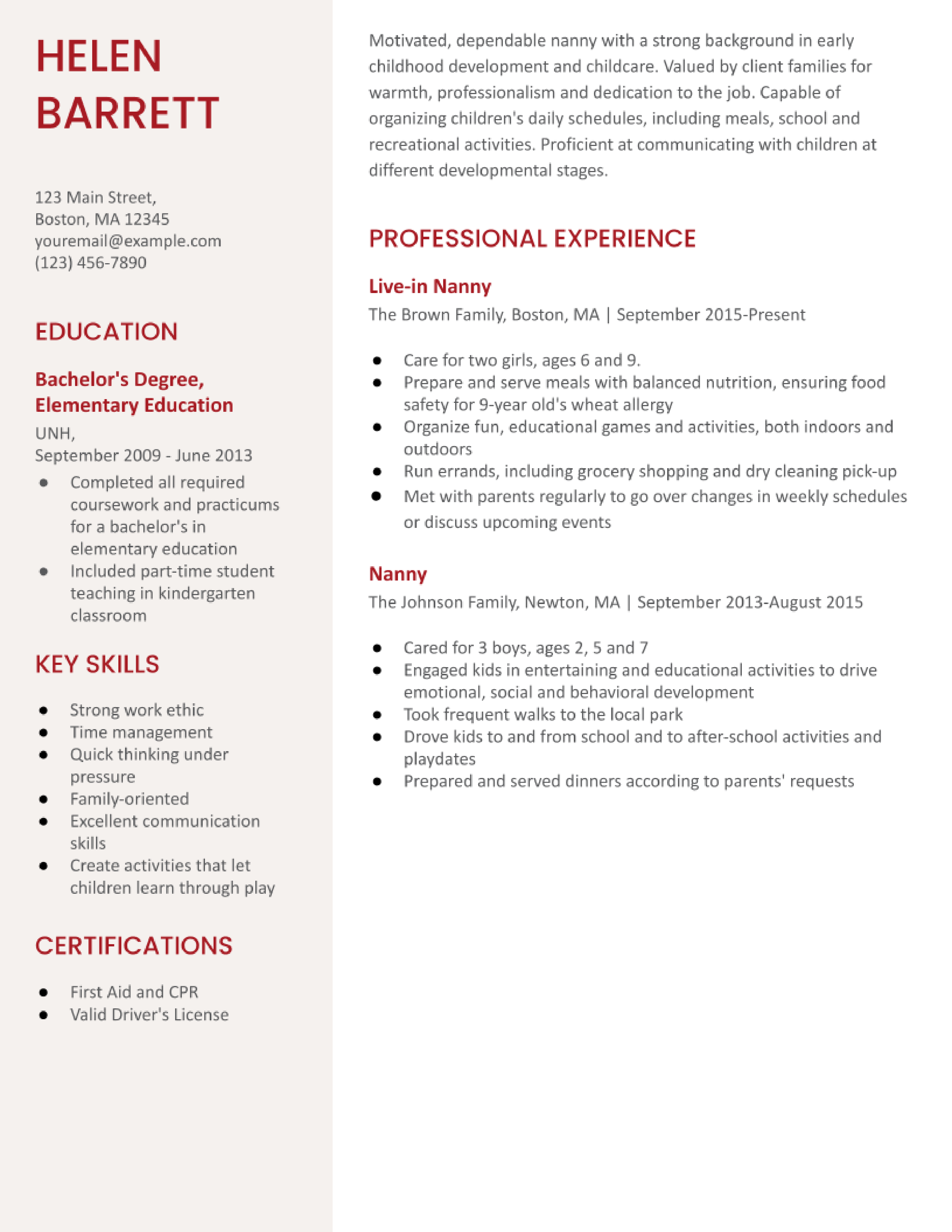 Nanny Resume Examples and Templates for 2024 - ResumeBuilder.com
