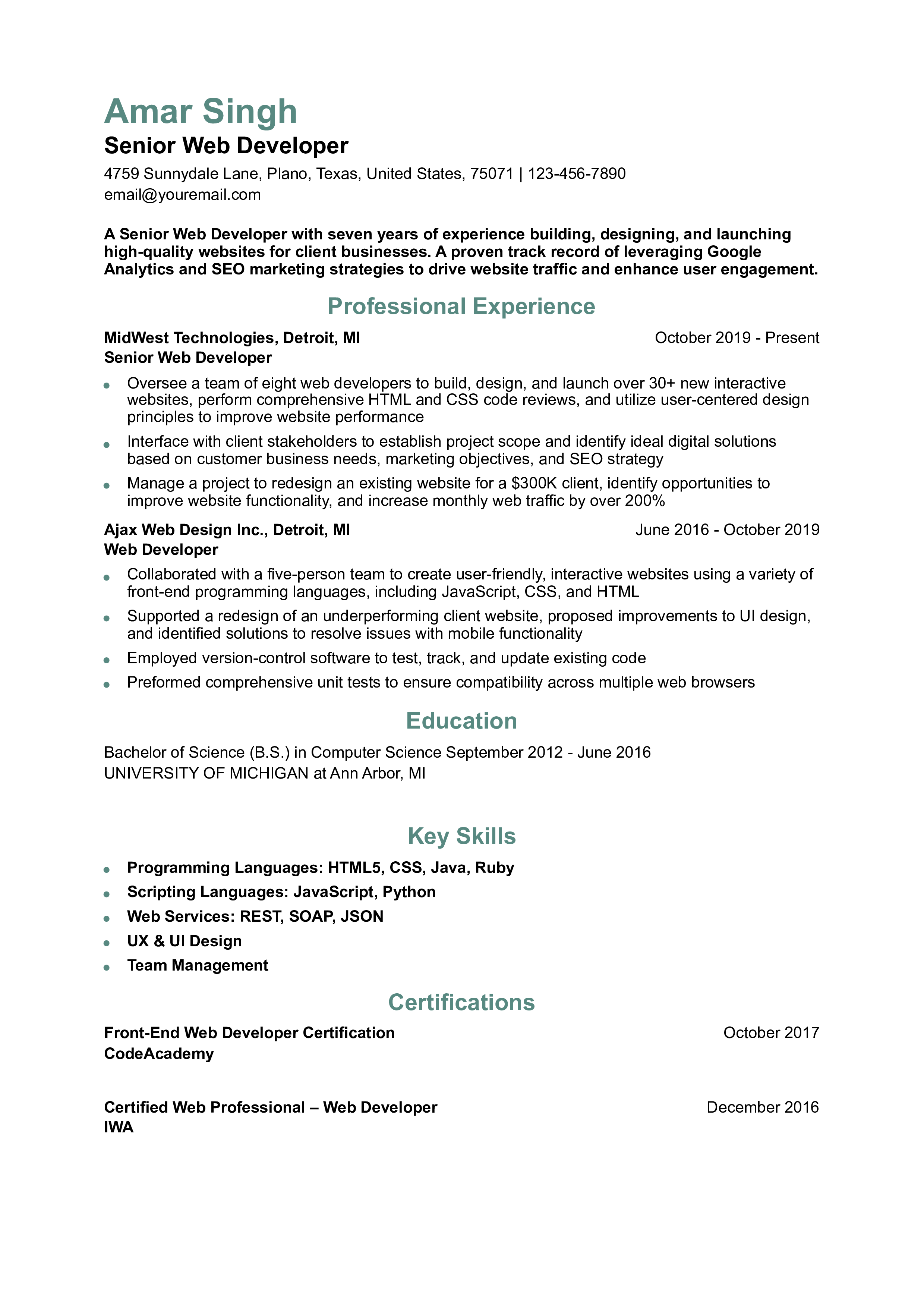 7 Web Developer Resume Examples and Templates for 2024 - ResumeBuilder.com