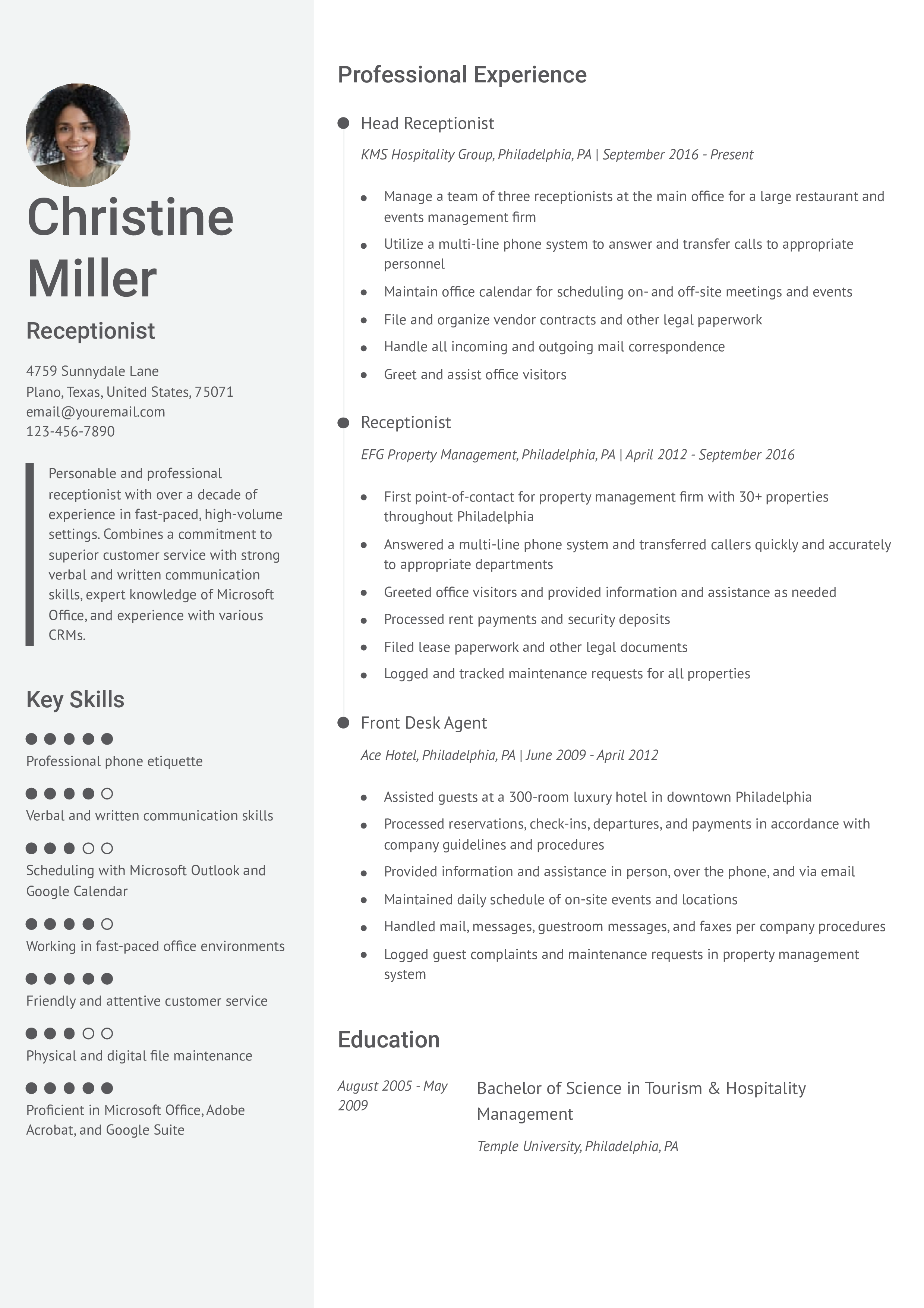 Receptionist Resume Examples and Templates for 2024 - ResumeBuilder.com