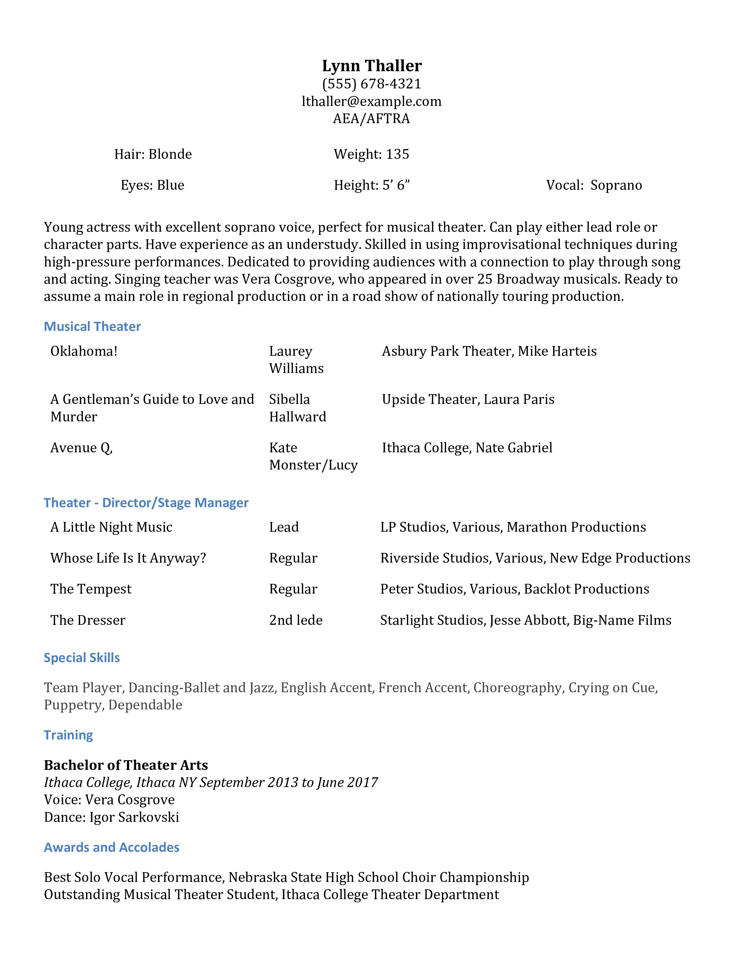 Model Actor Resume Template