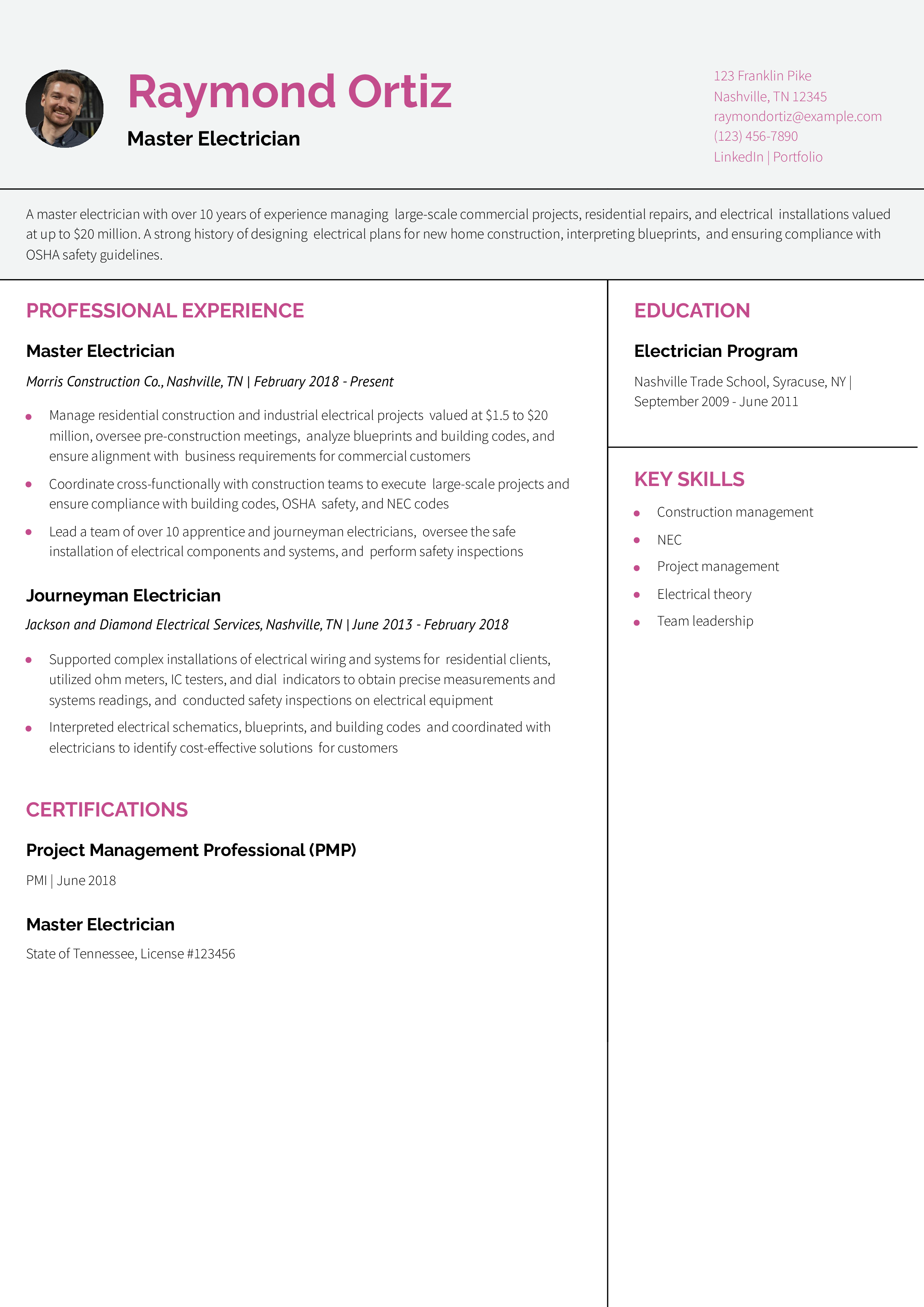 11 Electrician Resume Examples and Templates for 2024 - ResumeBuilder.com
