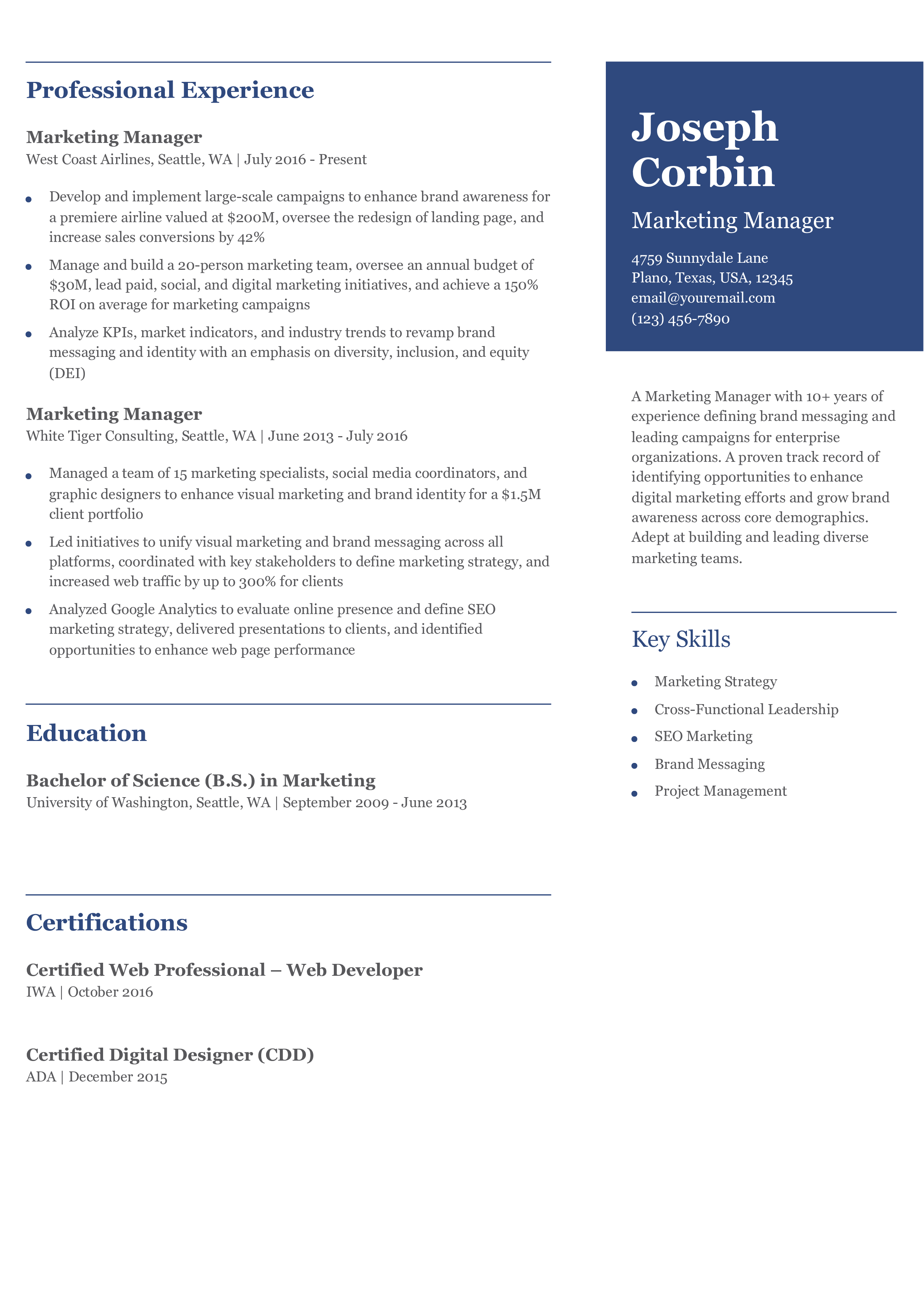 10 Marketing Resume Examples and Templates for 2024 - ResumeBuilder.com