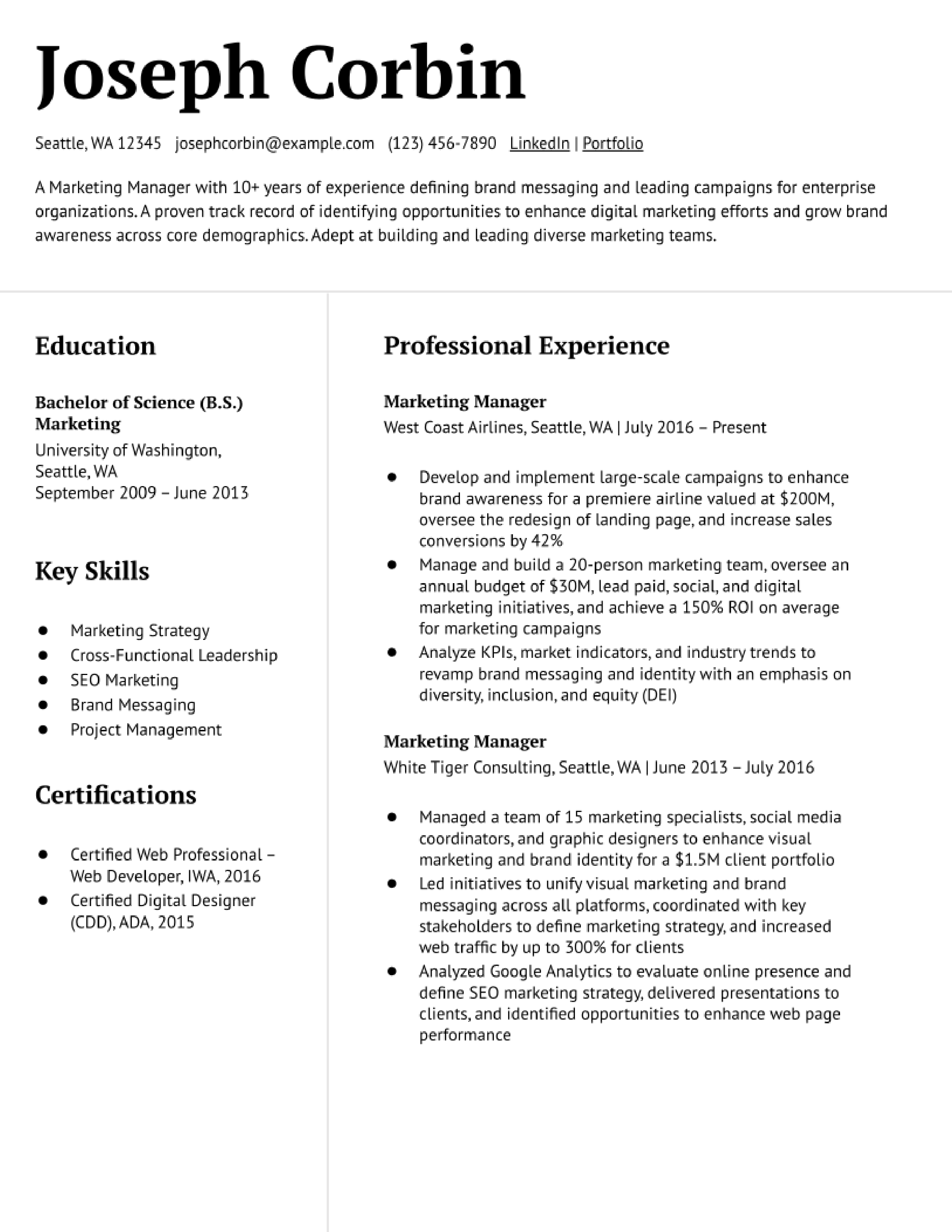 Marketing Resume Examples and Templates for 2024 - ResumeBuilder.com