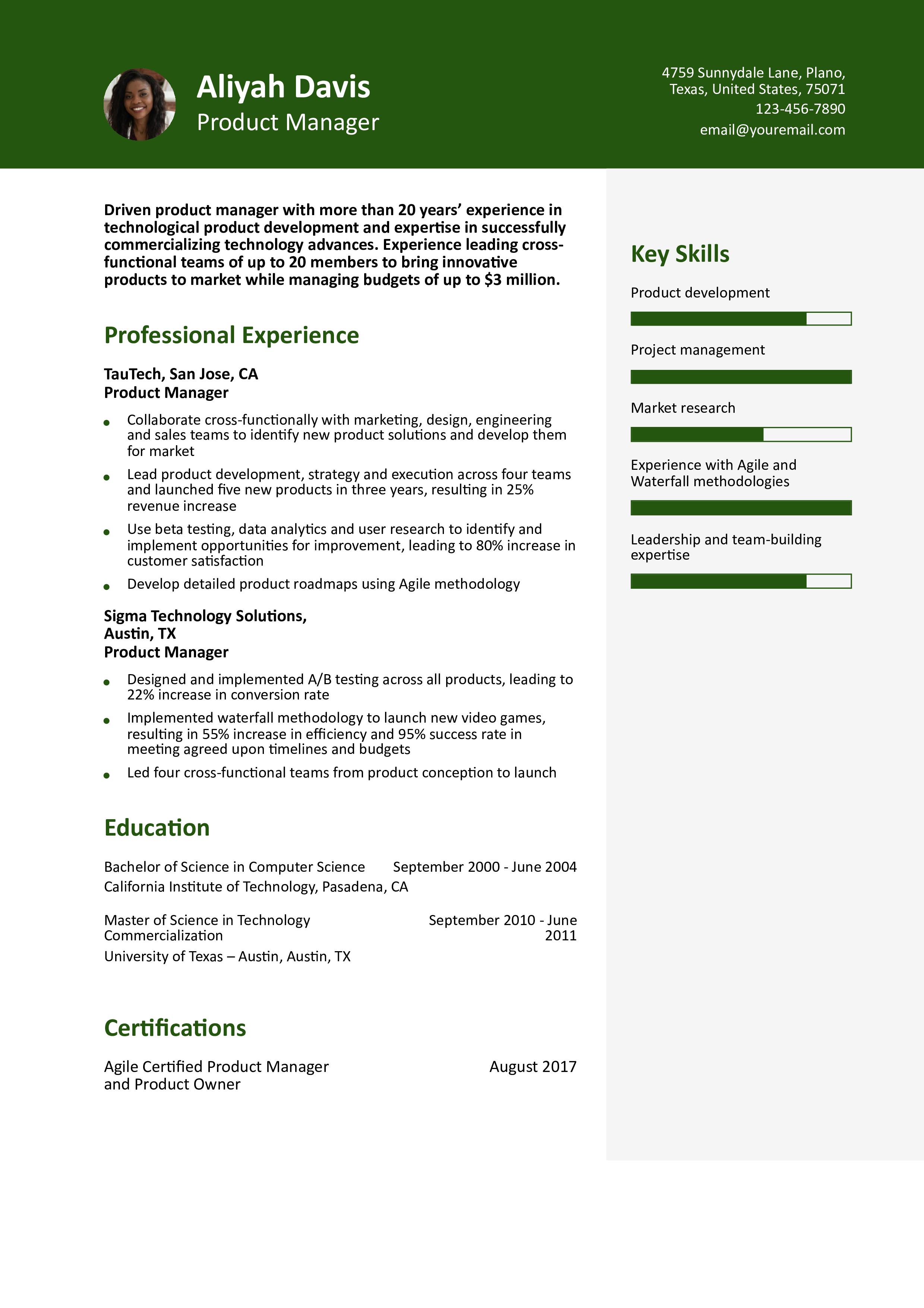 Product Manager Resume Examples and Templates for 2024 - ResumeBuilder.com