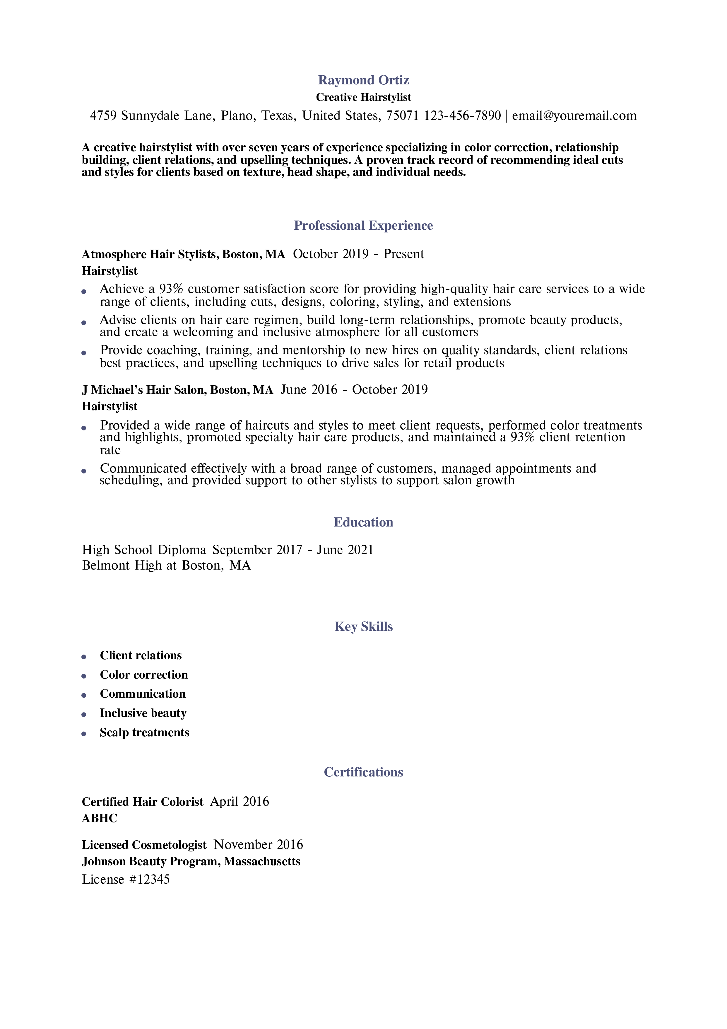 10 Hairstylist Resume Examples and Templates for 2024 - ResumeBuilder.com