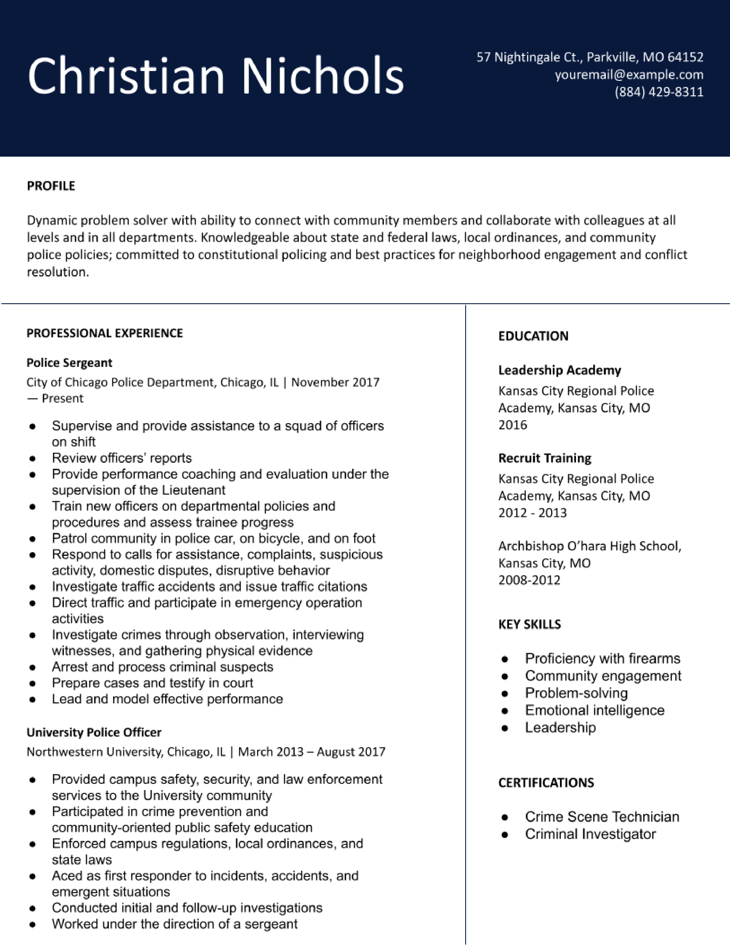 Police Officer Resume Examples And Templates For 2024