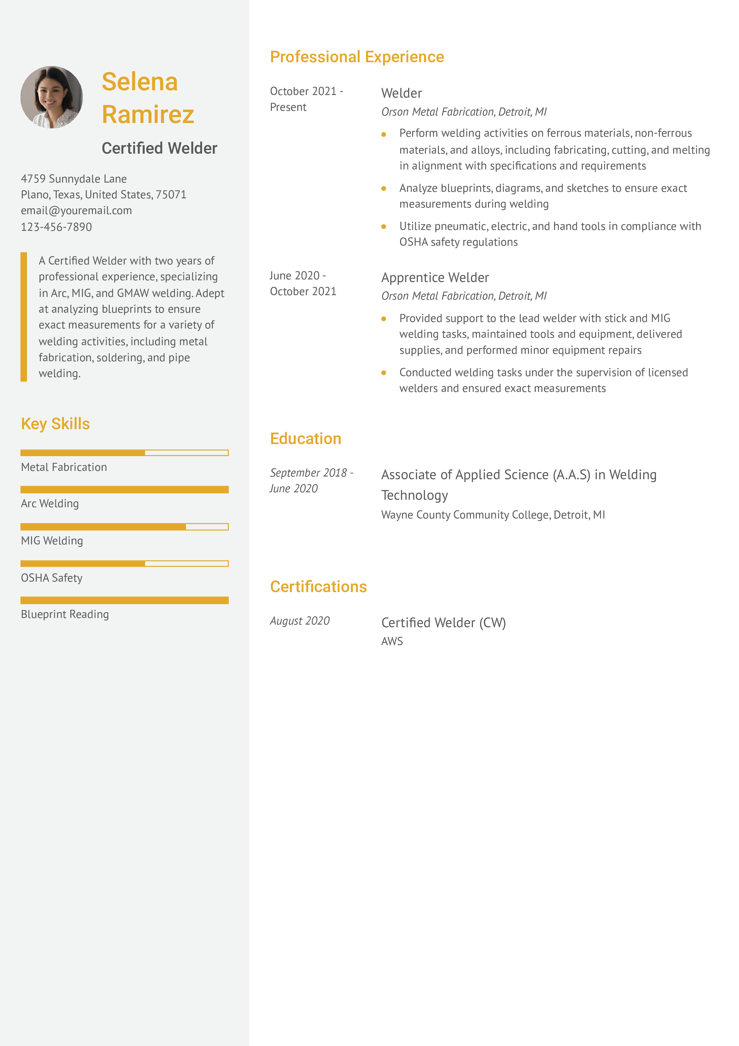 Welder Resume Examples and Templates for 2024 - ResumeBuilder.com