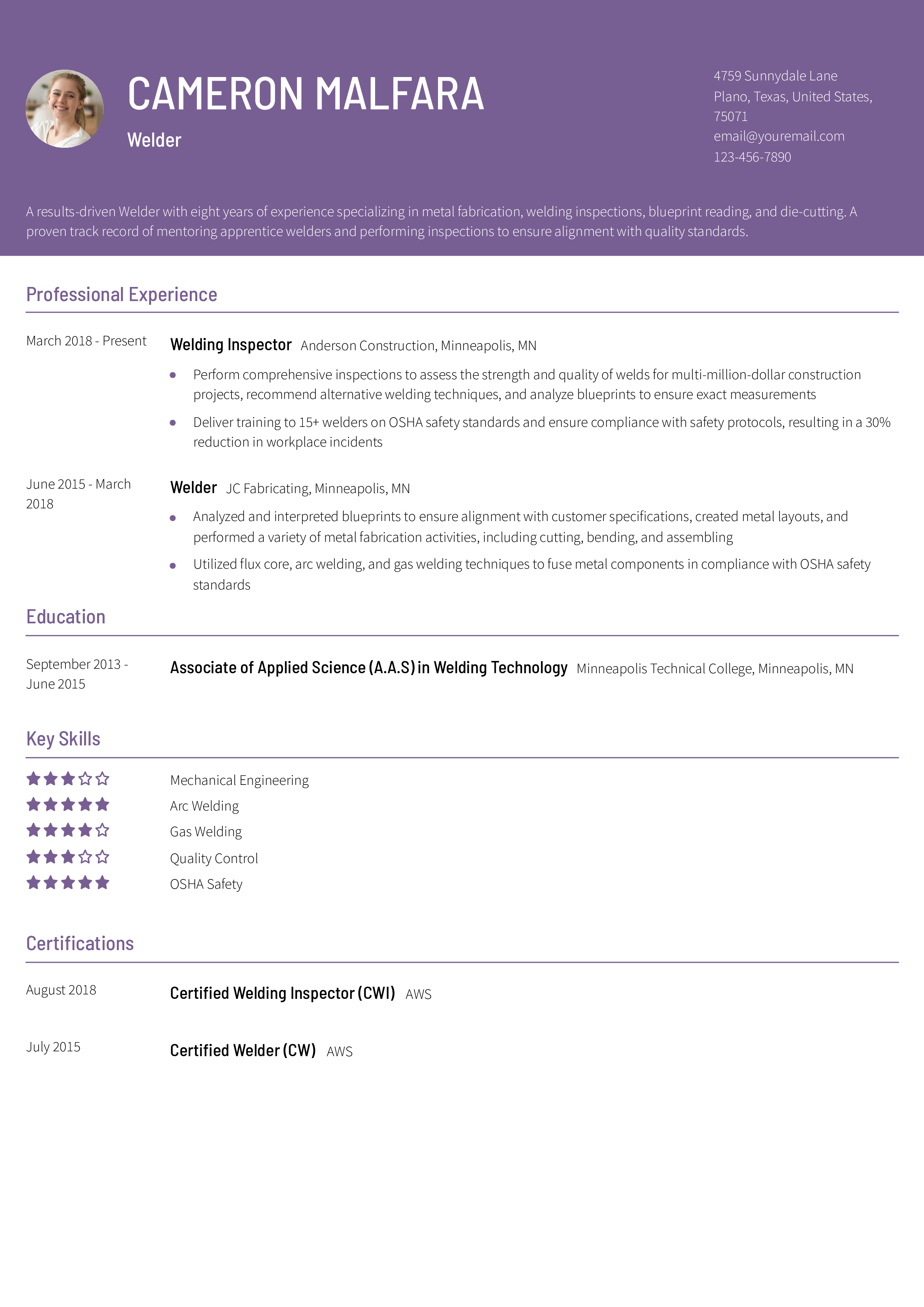 Welder Resume Examples and Templates for 2024 - ResumeBuilder.com