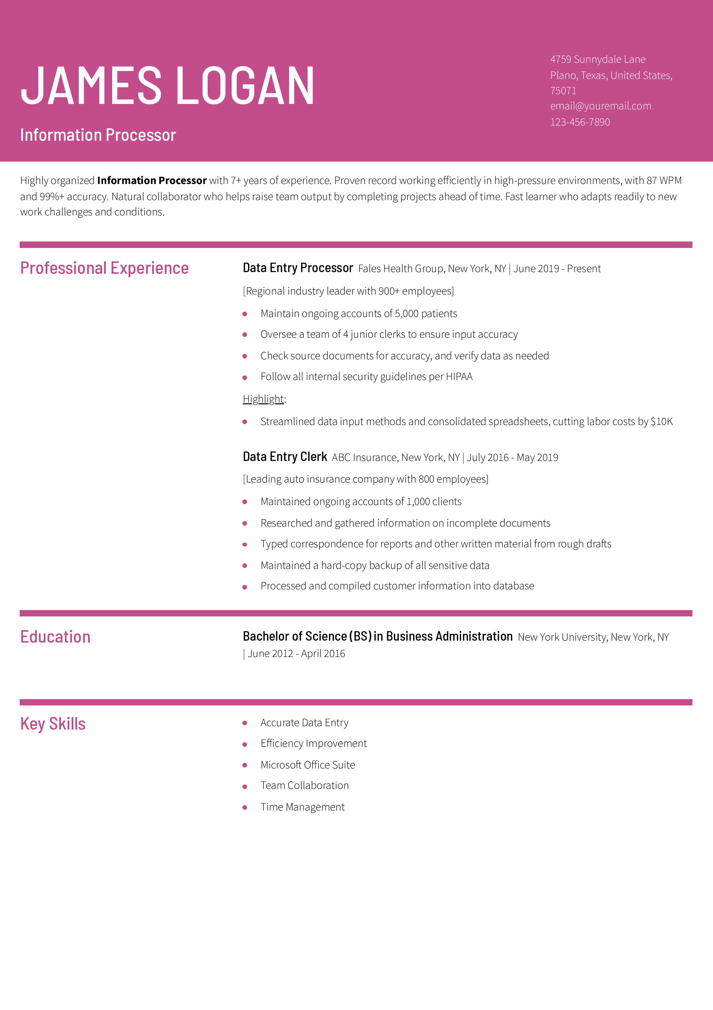 10 Data Entry Resume Examples and Templates for 2024 - ResumeBuilder.com