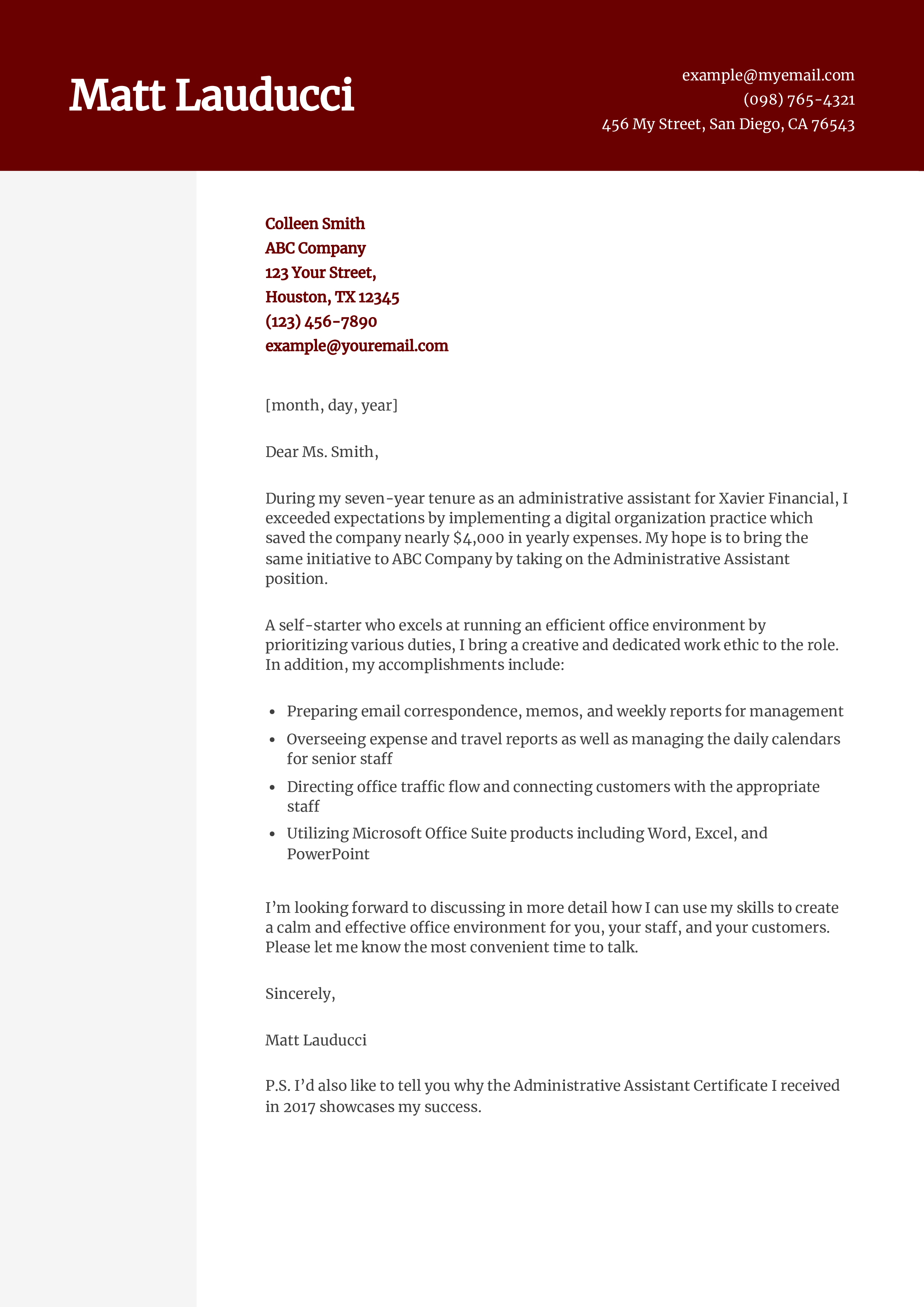 Administrative Assistant Cover Letter Examples and Templates for 2024 ...