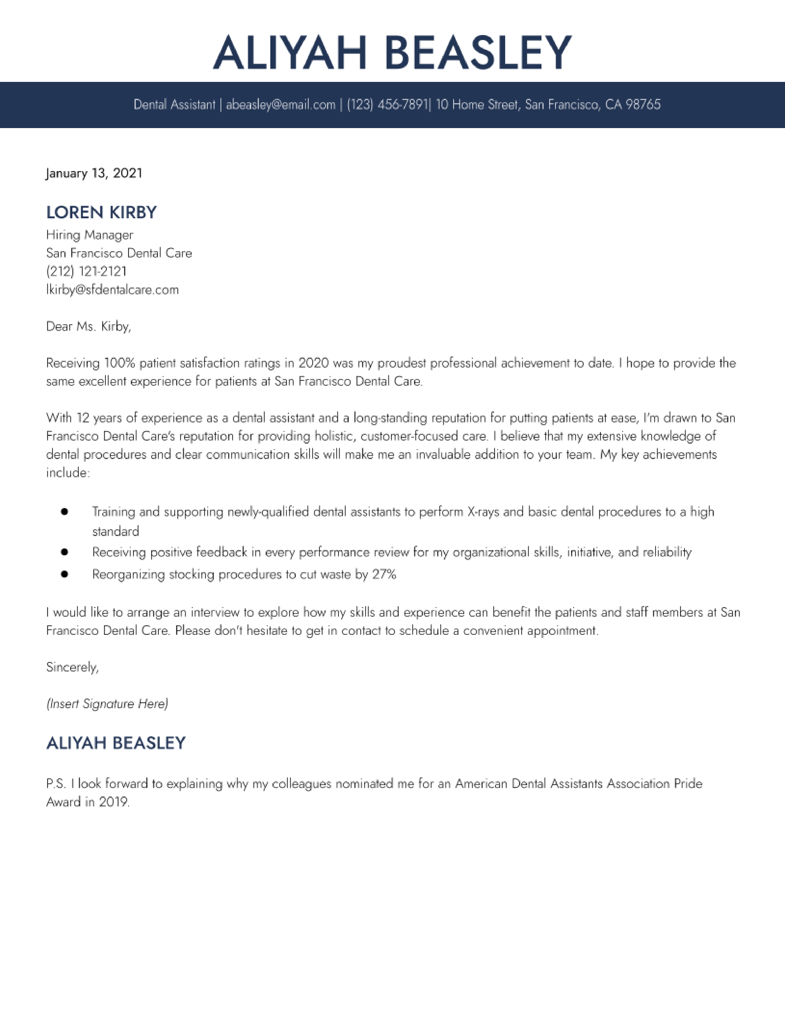 Dental Assistant Cover Letter Examples and Templates for 2024 ...