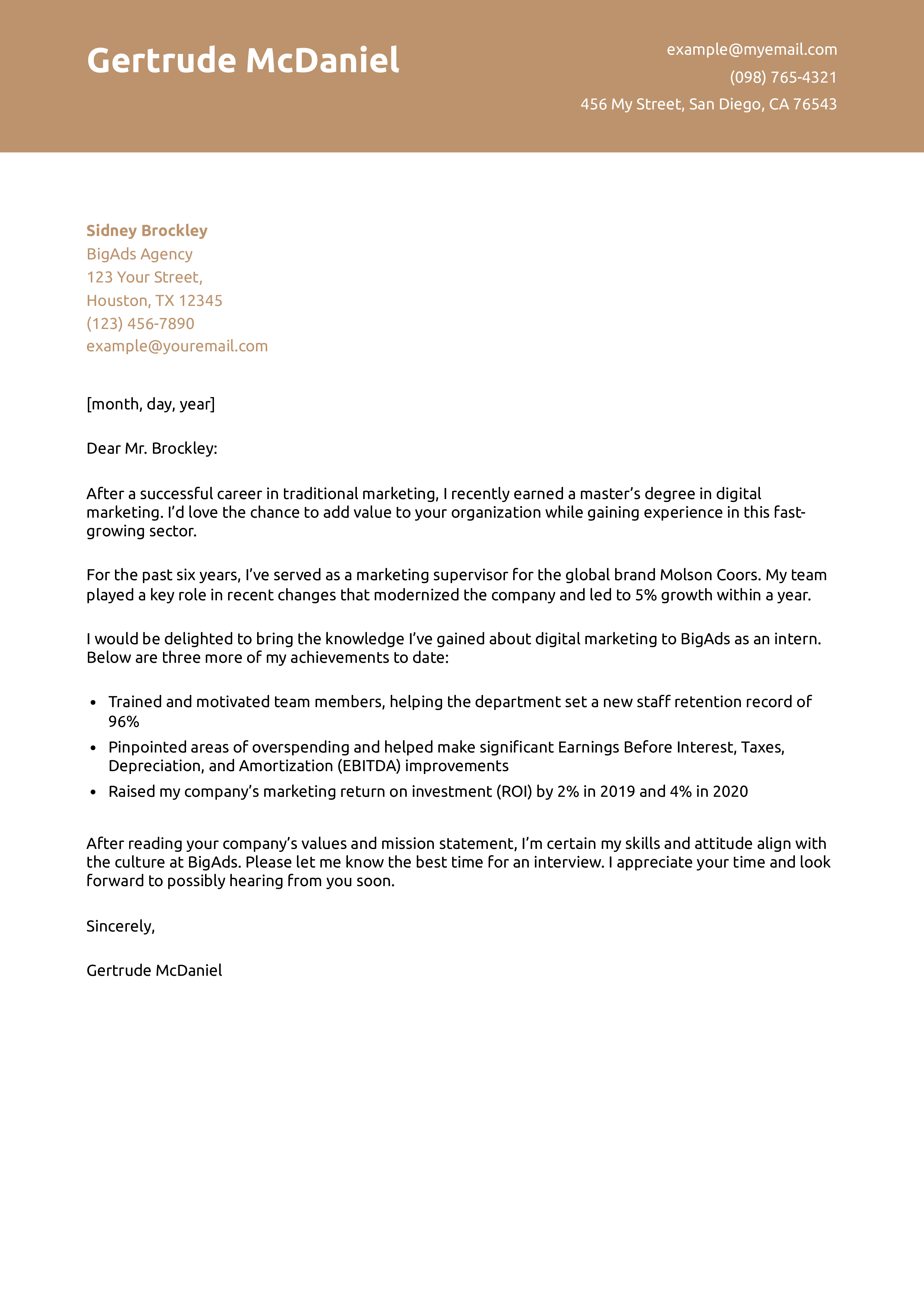 Internship Cover Letter Examples and Templates for 2024 - ResumeBuilder.com