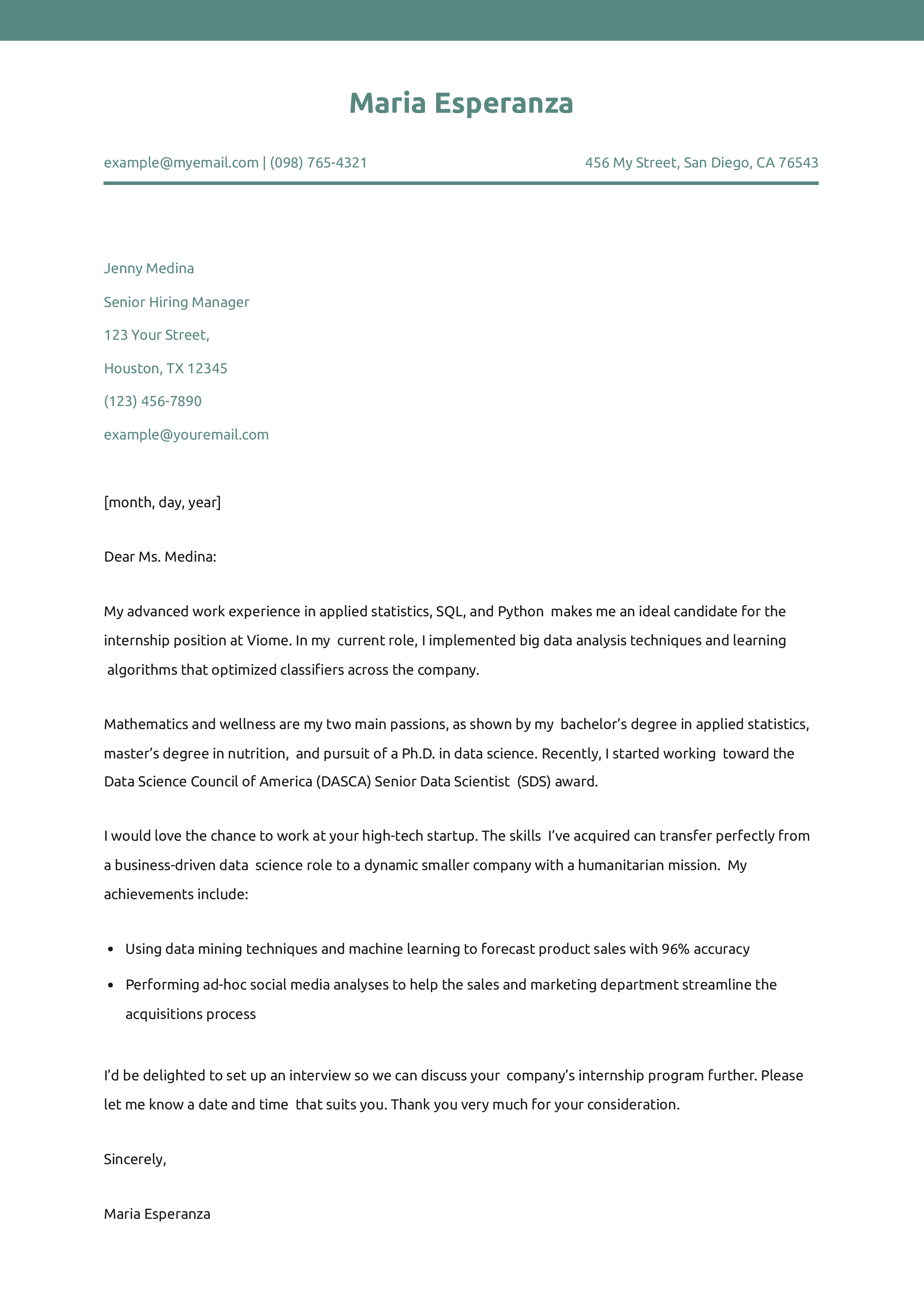 Internship Cover Letter Examples and Templates for 2024 - ResumeBuilder.com