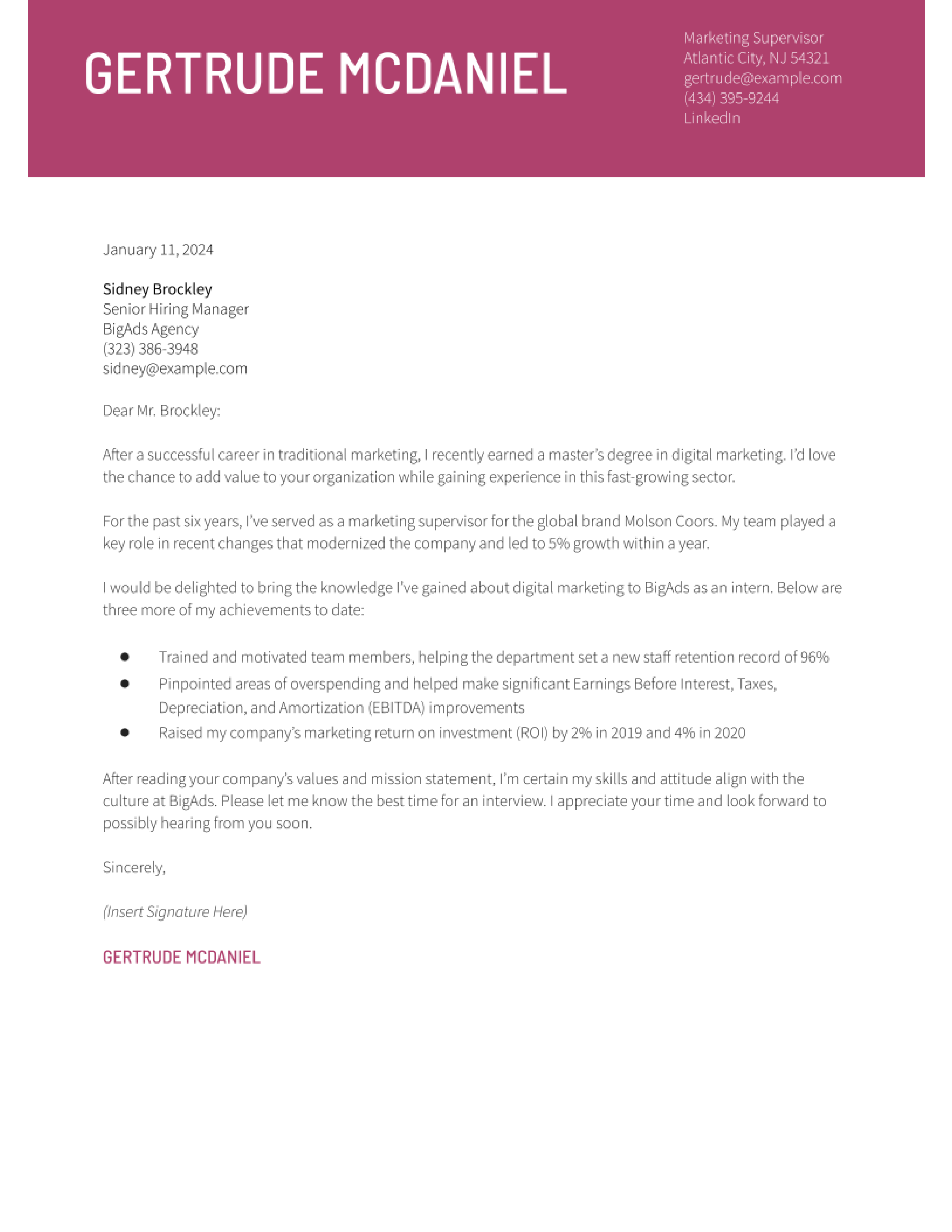 Internship Cover Letter Examples and Templates for 2024 - ResumeBuilder.com