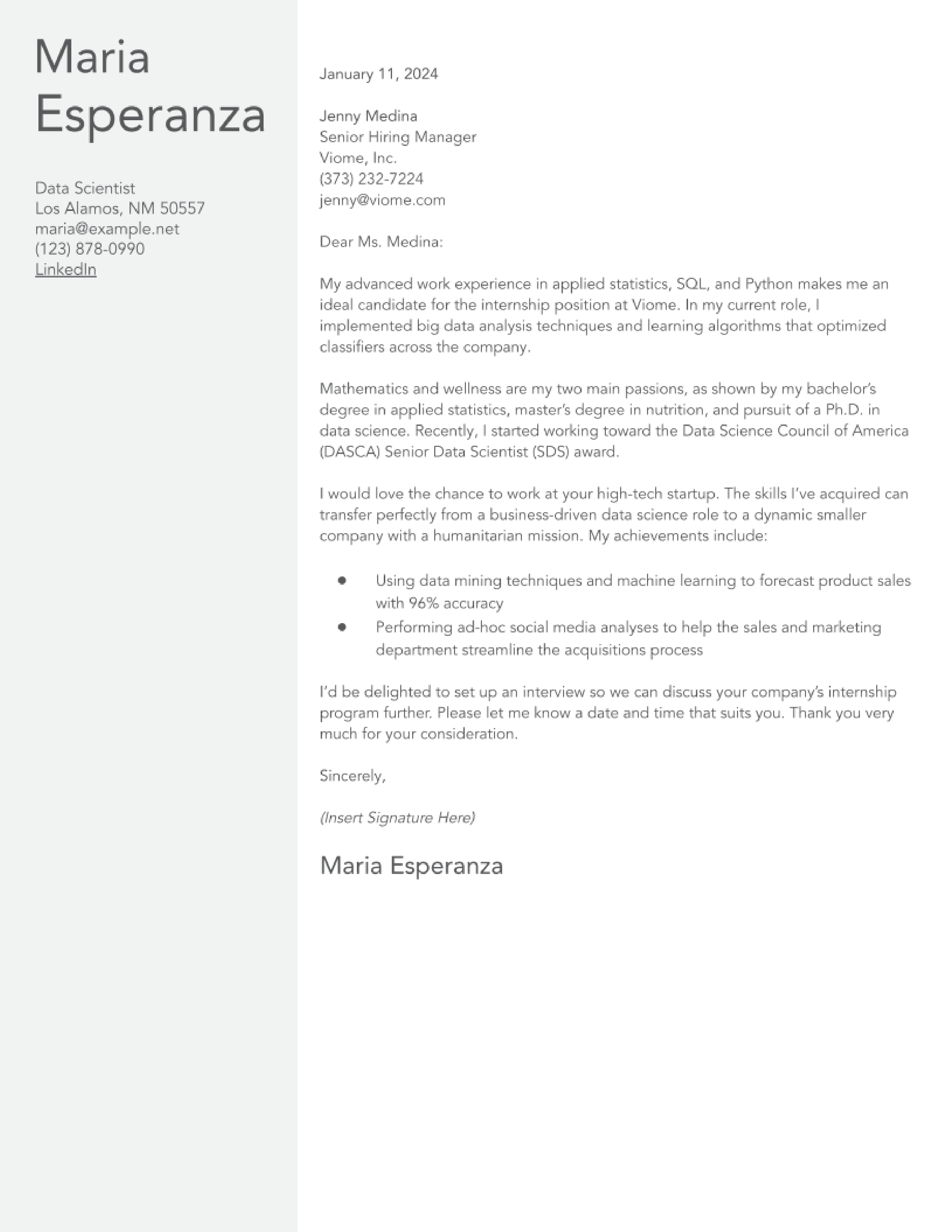 Internship Cover Letter Examples and Templates for 2024 - ResumeBuilder.com