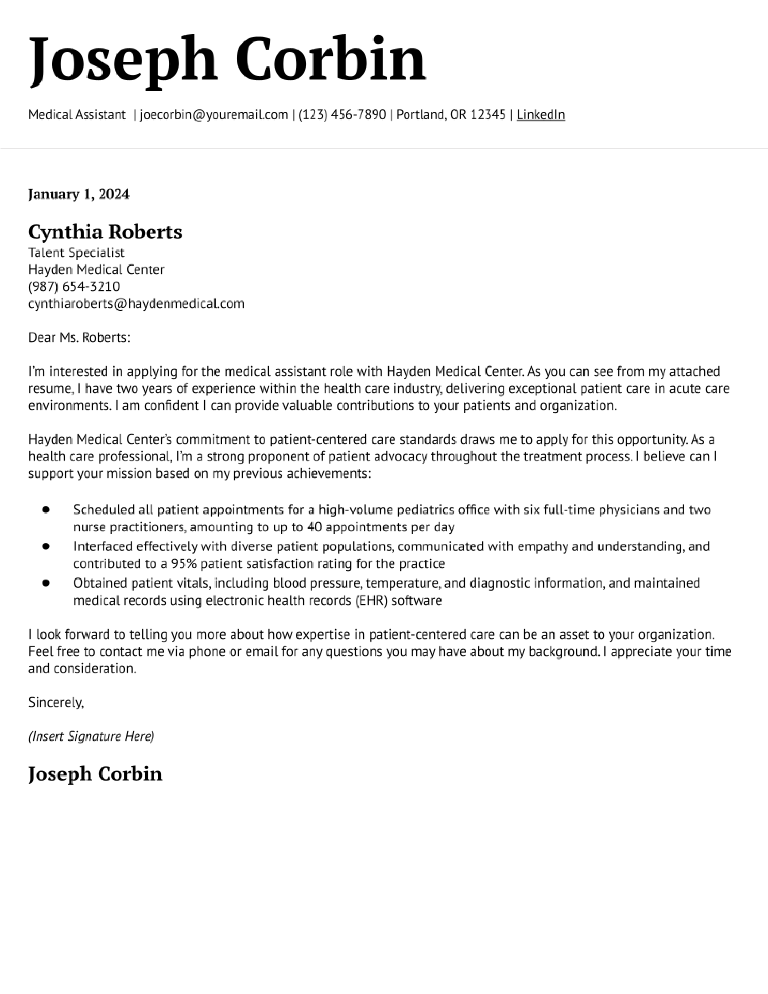 Medical Assistant Cover Letter Examples and Templates for 2024 ...