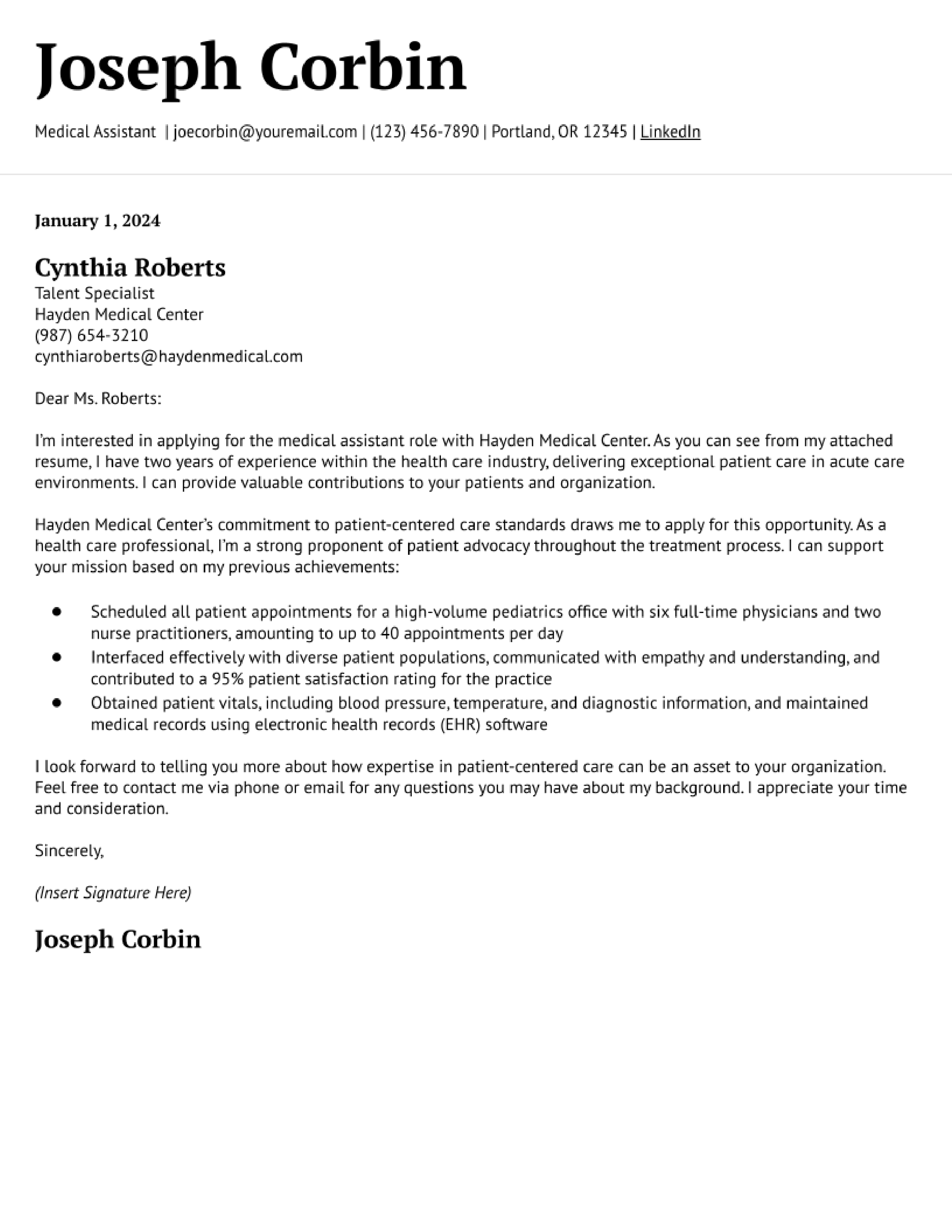 Medical Assistant Cover Letter Examples and Templates for 2024 ...