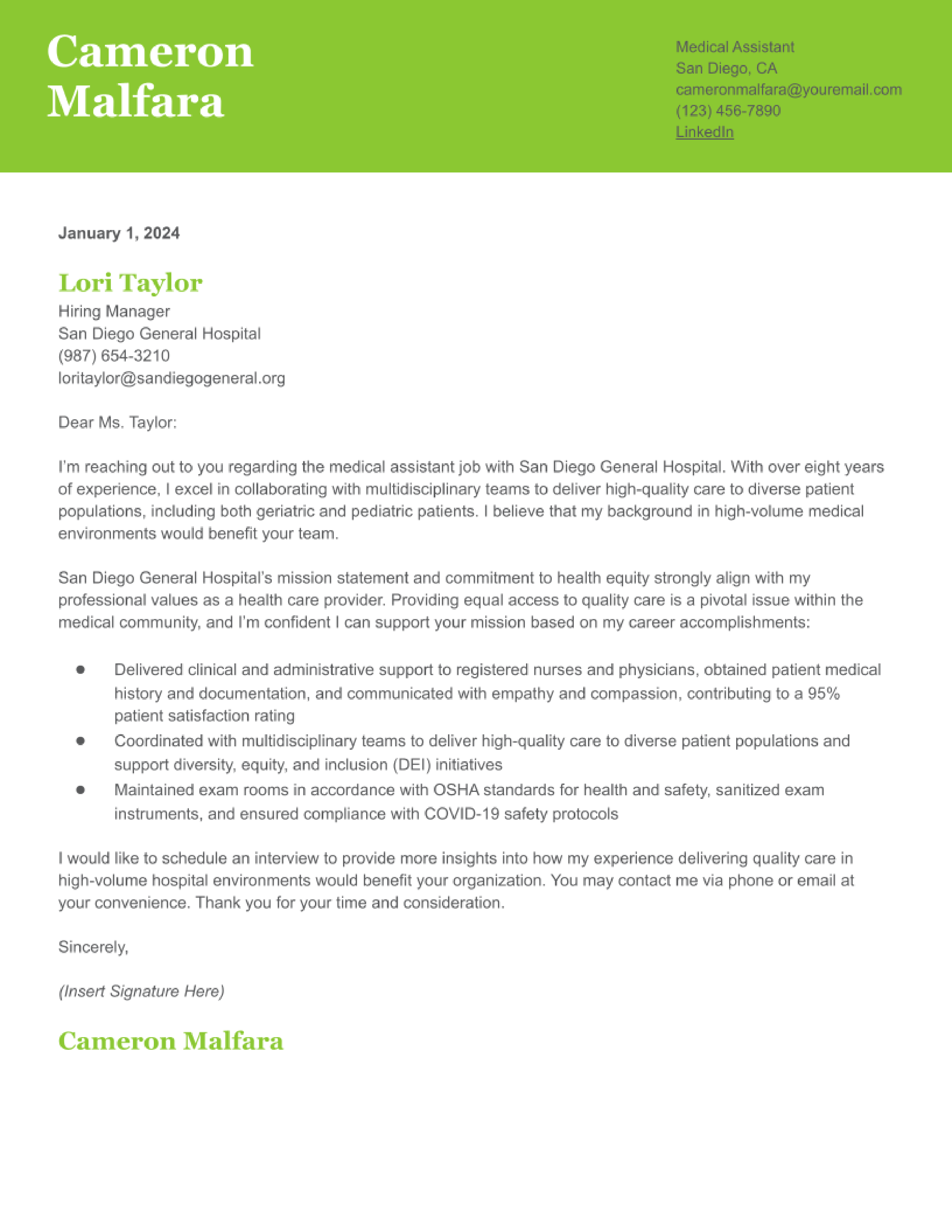 Medical Assistant Cover Letter Examples and Templates for 2024 ...