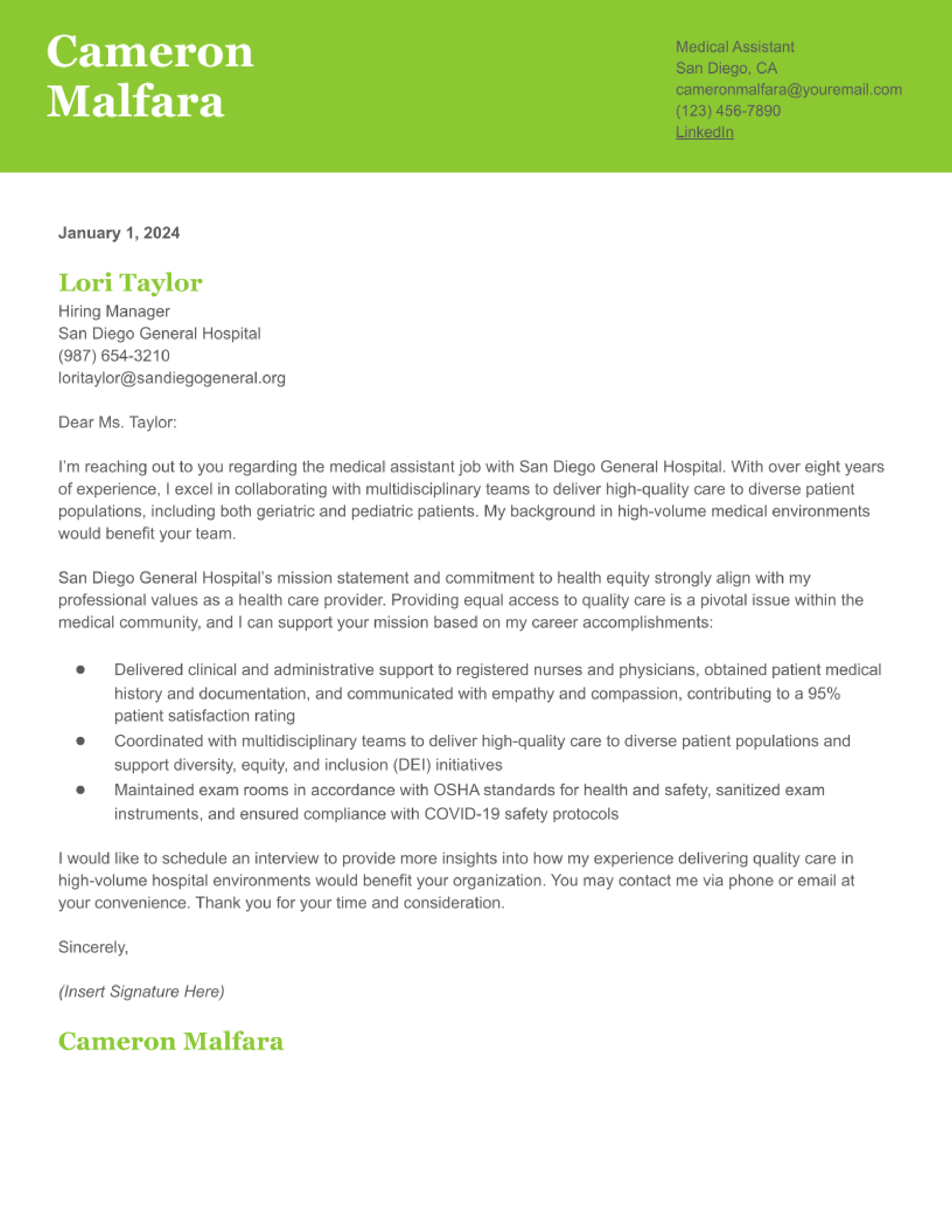 Medical Assistant Cover Letter Examples and Templates for 2024 ...