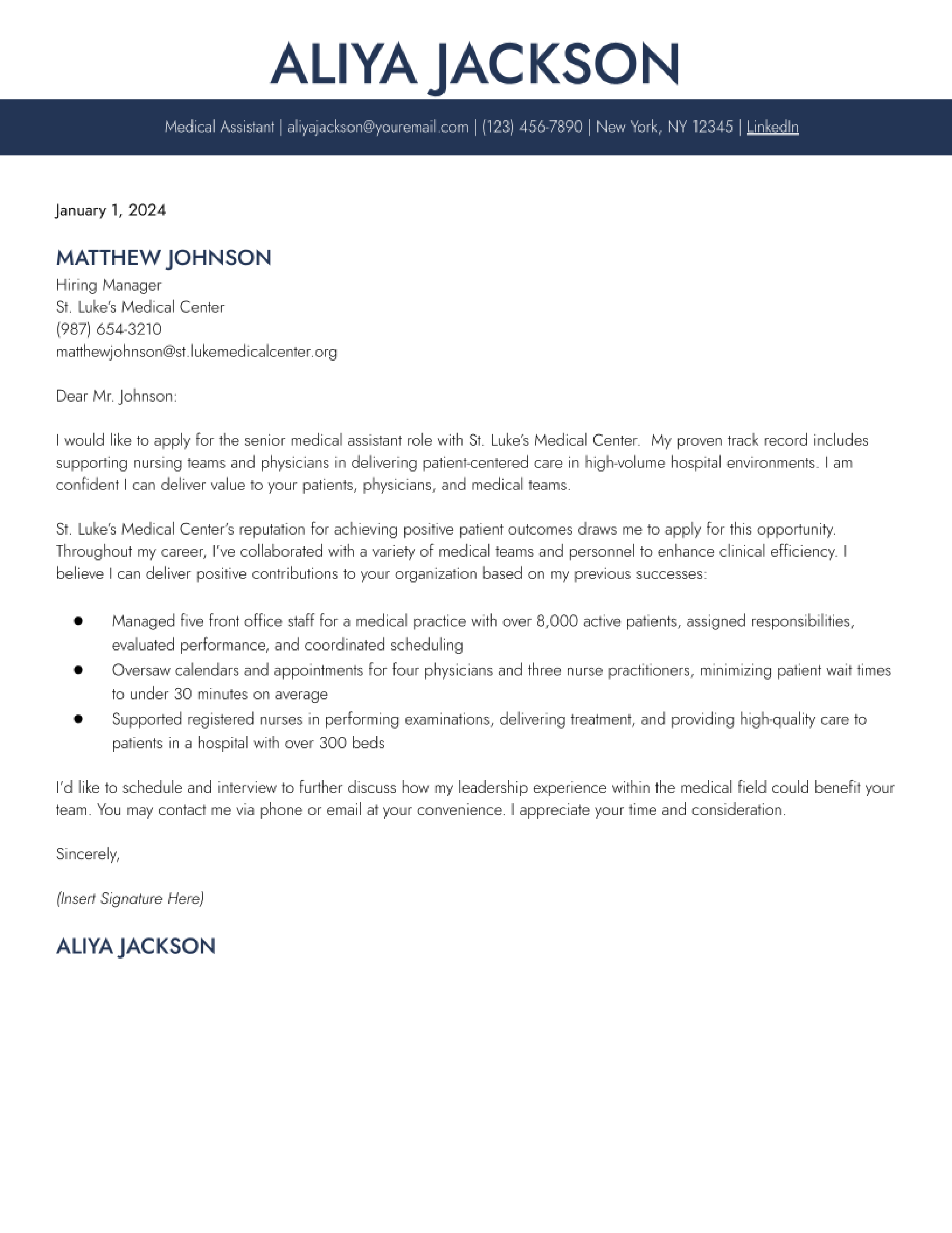 Medical Assistant Cover Letter Examples and Templates for 2024 ...