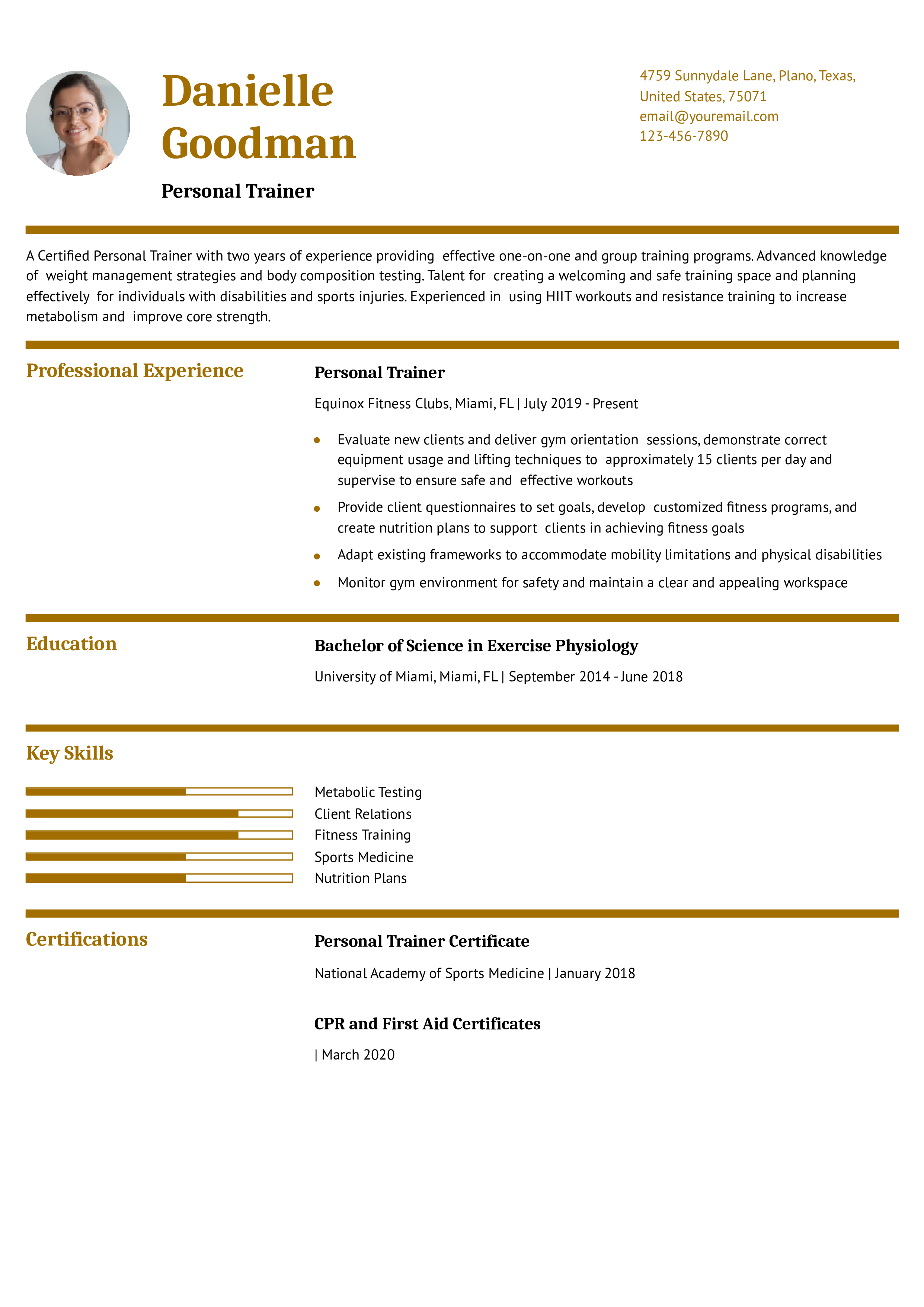 Personal Trainer Resume Examples and Templates for 2024 - ResumeBuilder.com