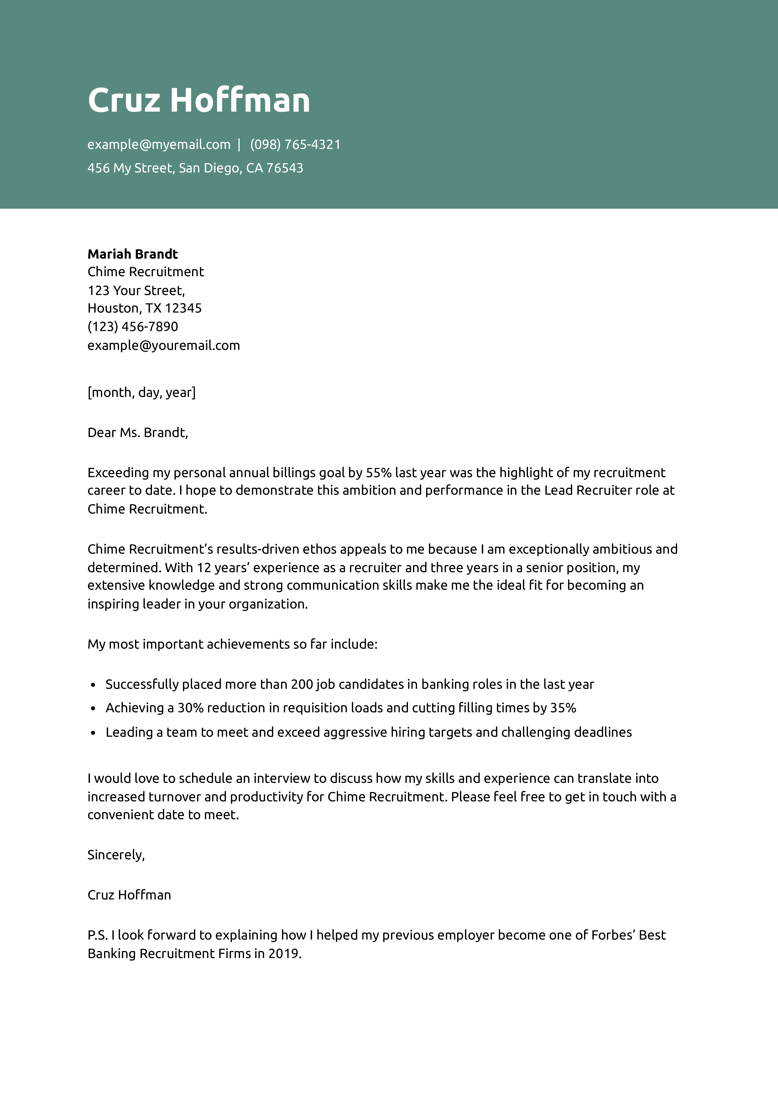 Recruiter Cover Letter Examples and Templates for 2024 - ResumeBuilder.com