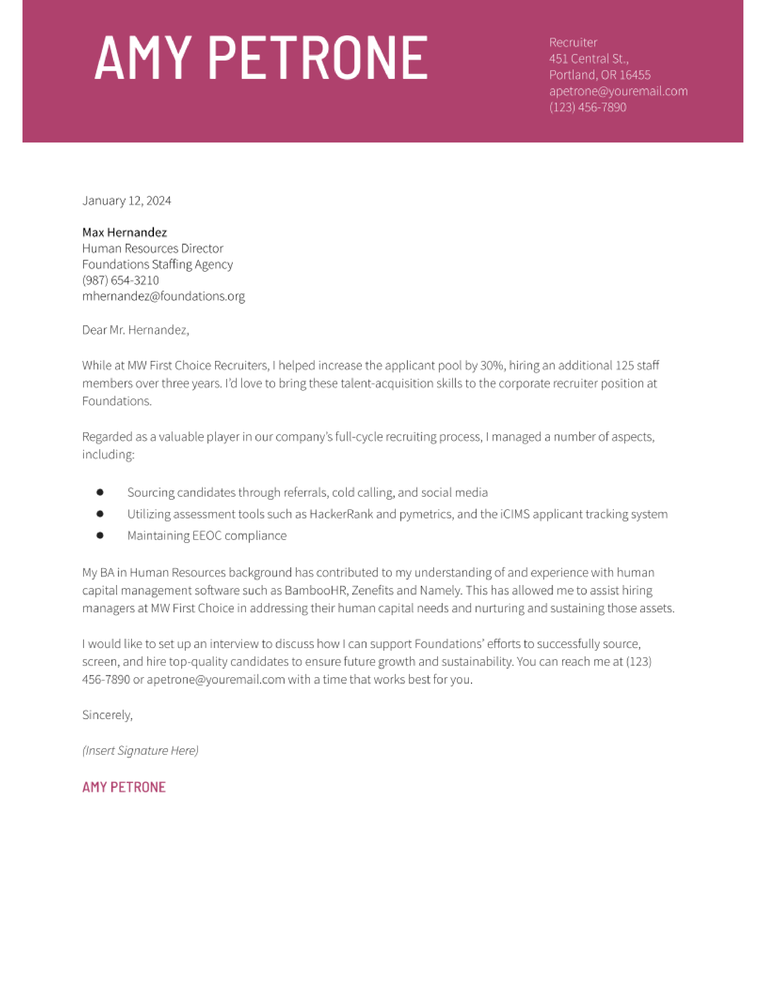 Recruiter Cover Letter Examples and Templates for 2024 - ResumeBuilder.com