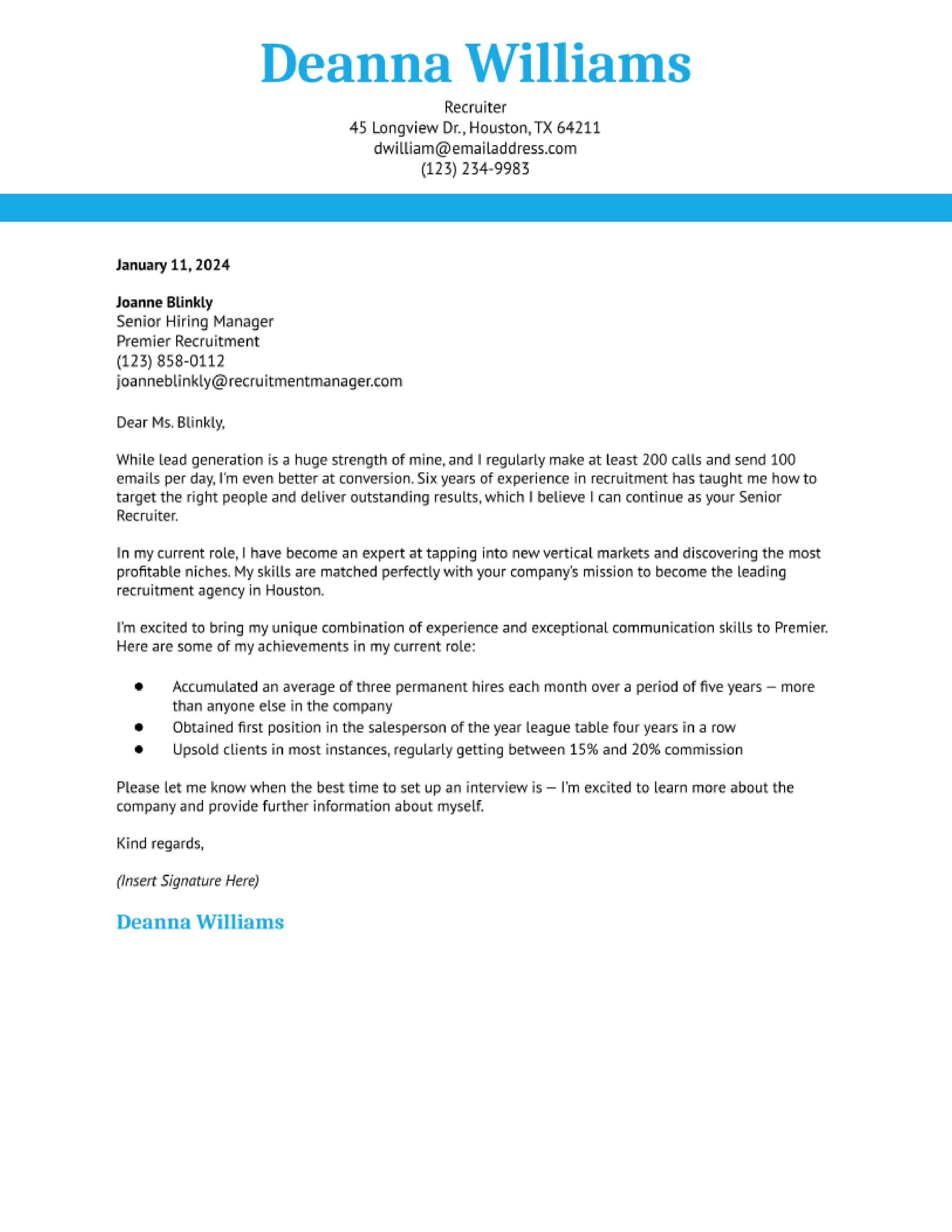 Recruiter Cover Letter Examples and Templates for 2024 - ResumeBuilder.com