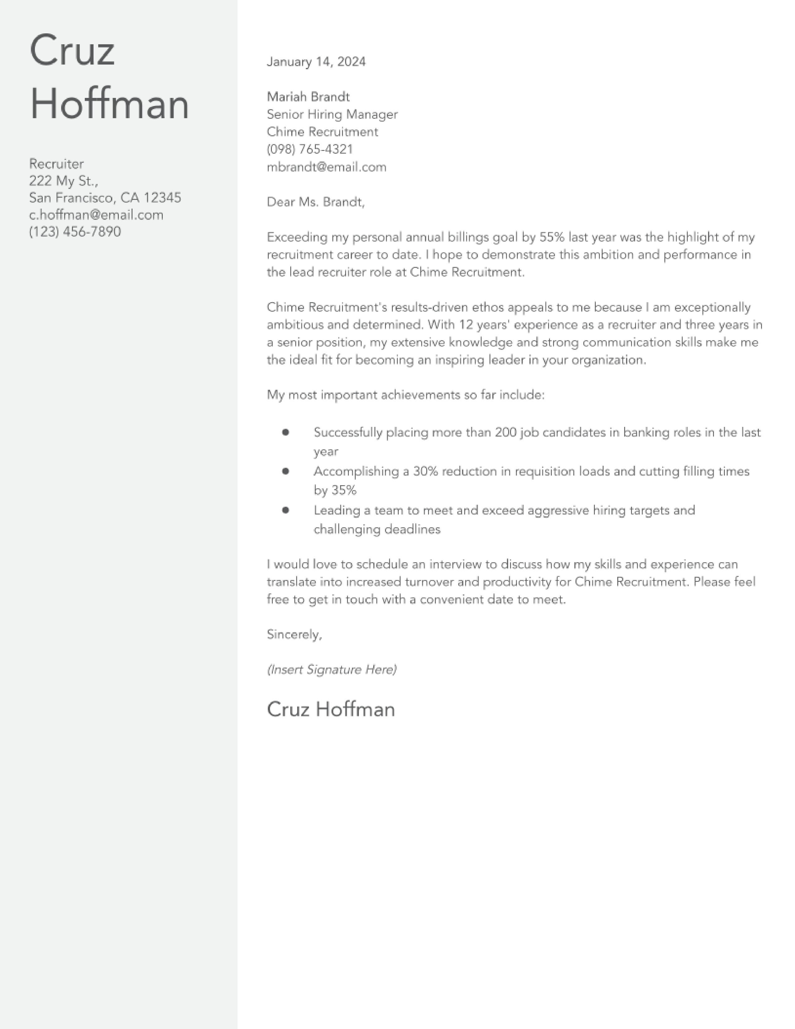 Recruiter Cover Letter Examples and Templates for 2024 - ResumeBuilder.com