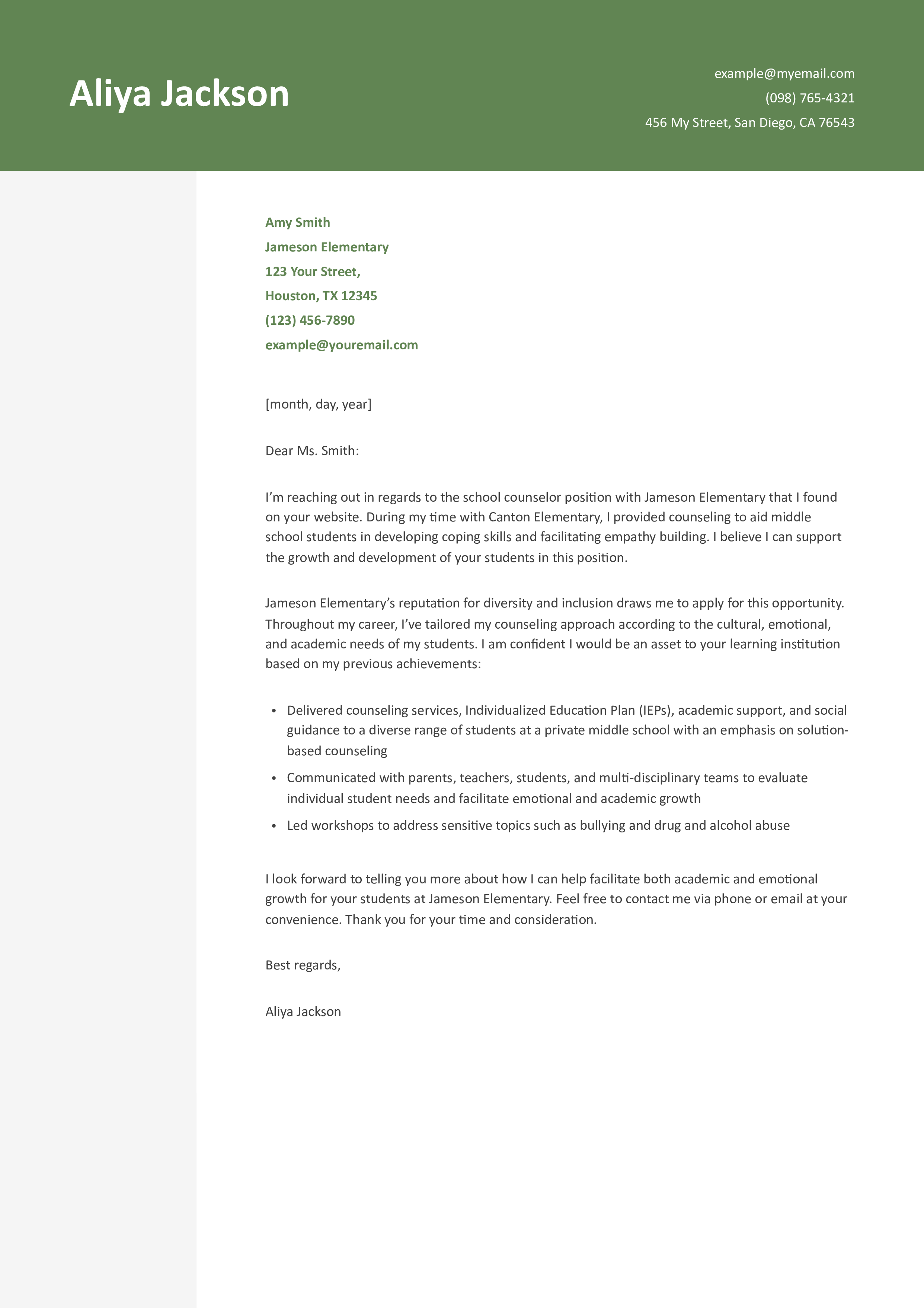 School Counselor Cover Letter Examples and Templates for 2024 ...