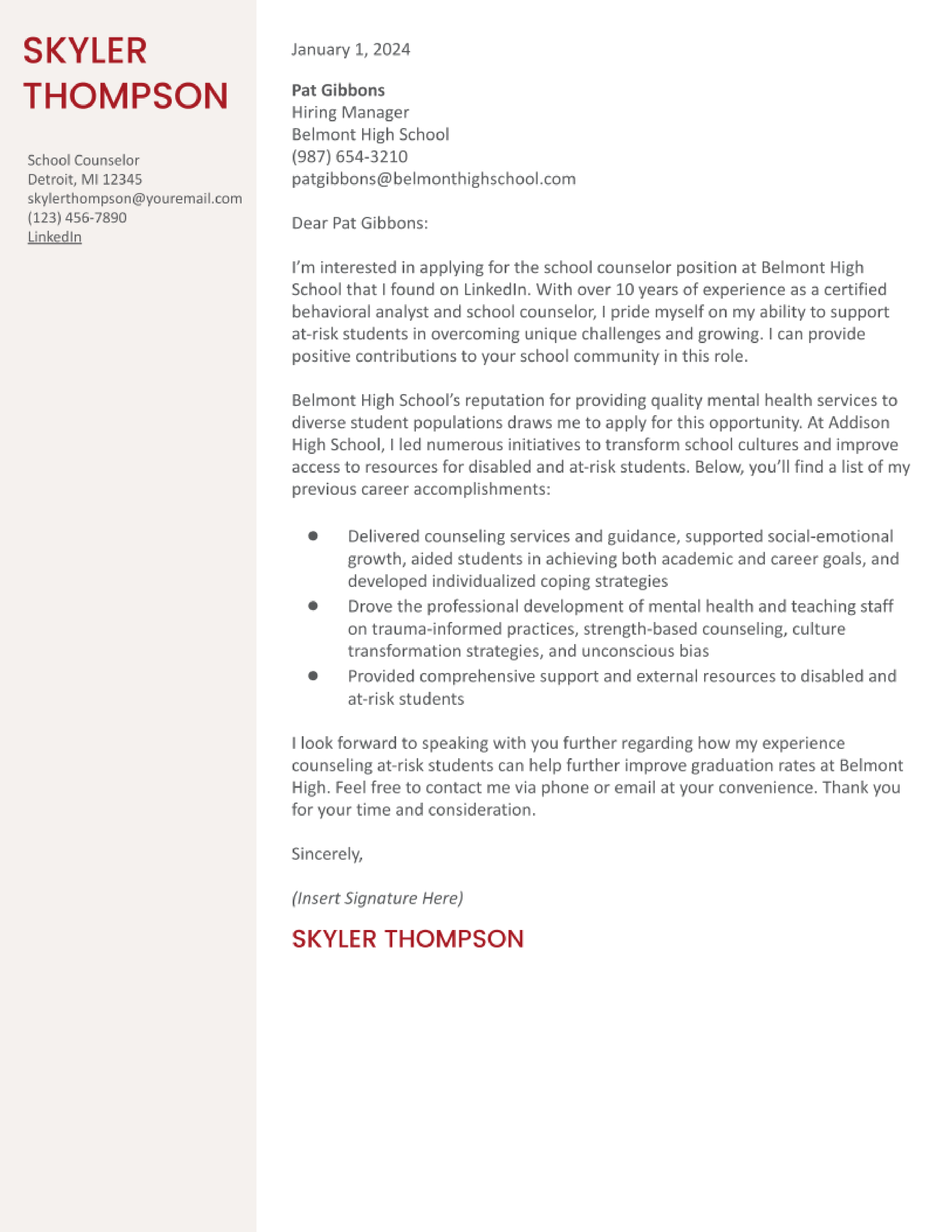 School Counselor Cover Letter Examples and Templates for 2024 ...