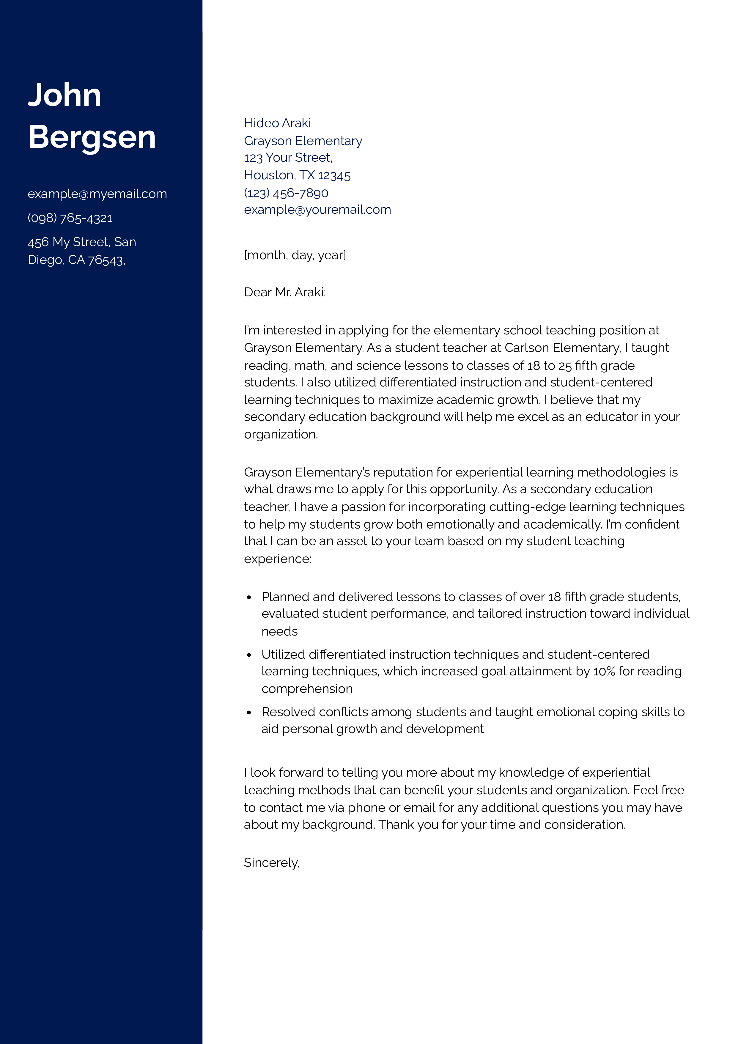 Teacher Cover Letter Examples and Templates for 2024 - ResumeBuilder.com