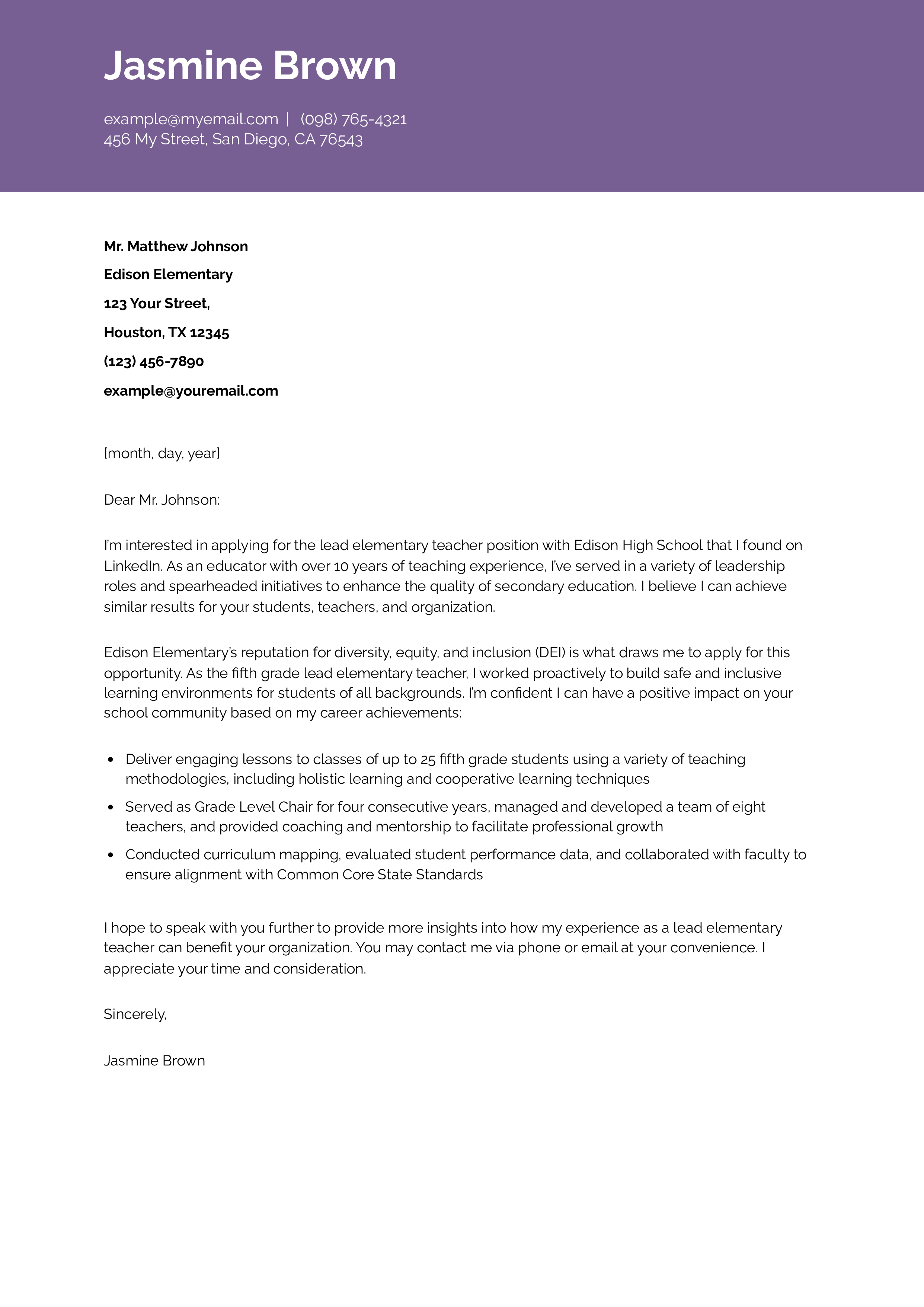 Teacher Cover Letter Examples and Templates for 2024 - ResumeBuilder.com