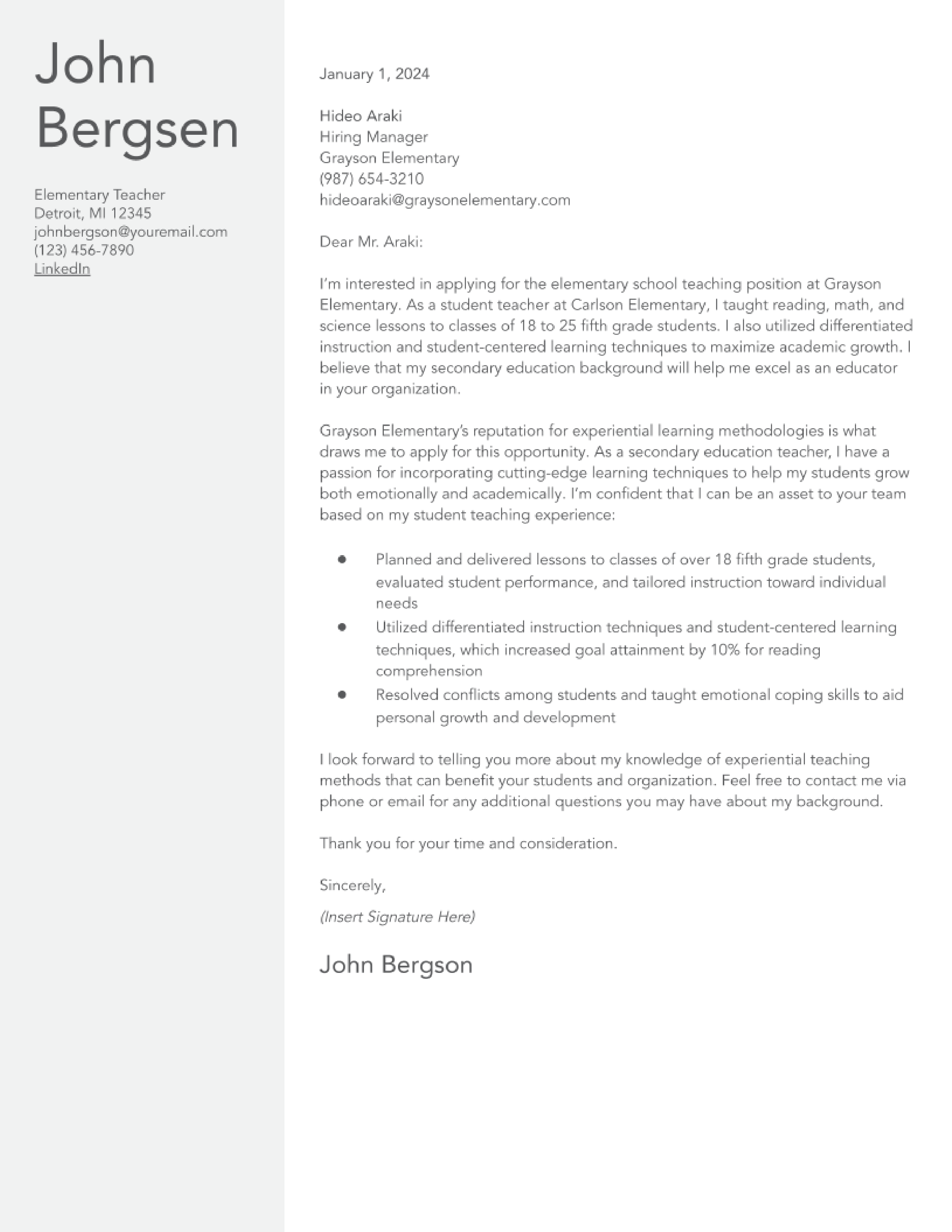 Teacher Cover Letter Examples and Templates for 2024 - ResumeBuilder.com