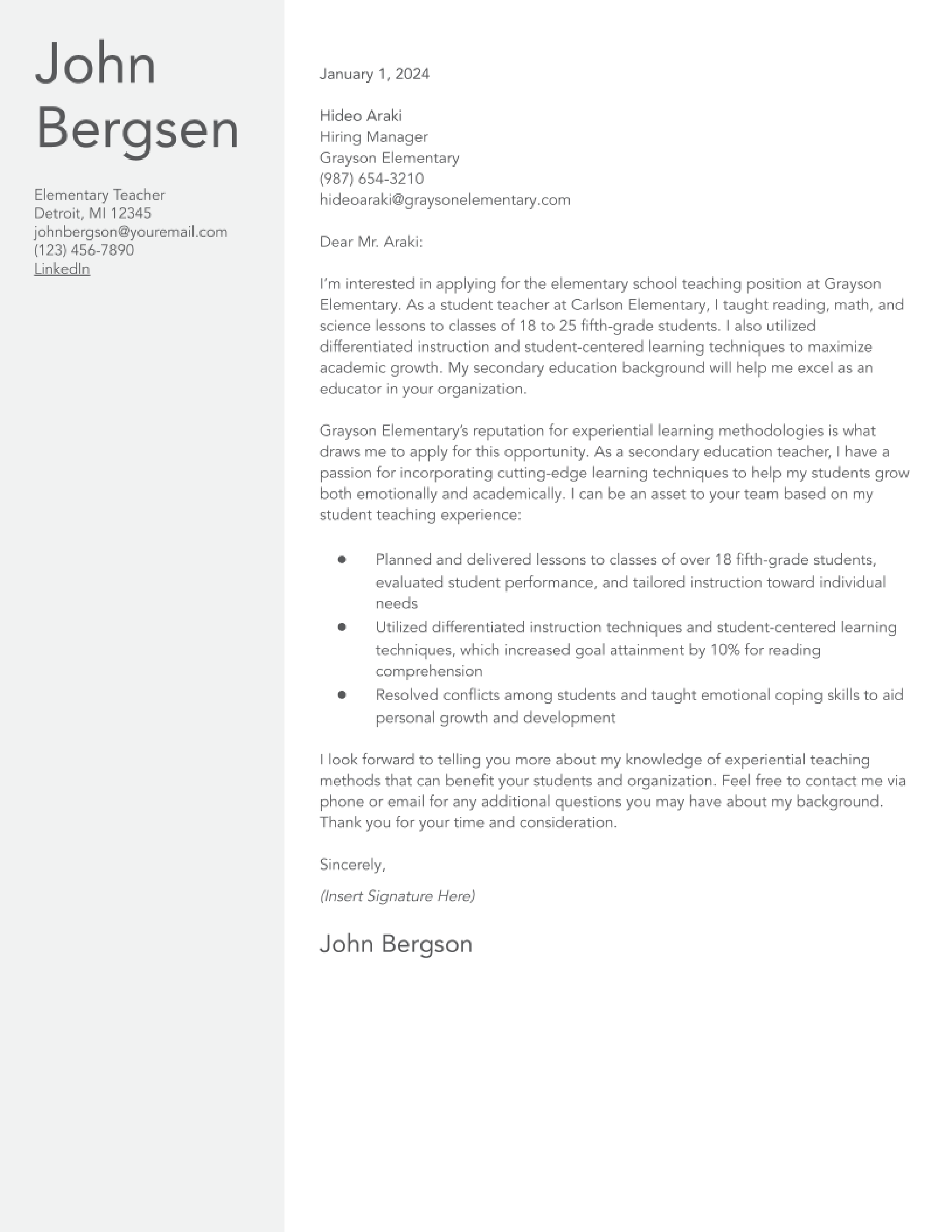 Teacher Cover Letter Examples and Templates for 2024 - ResumeBuilder.com