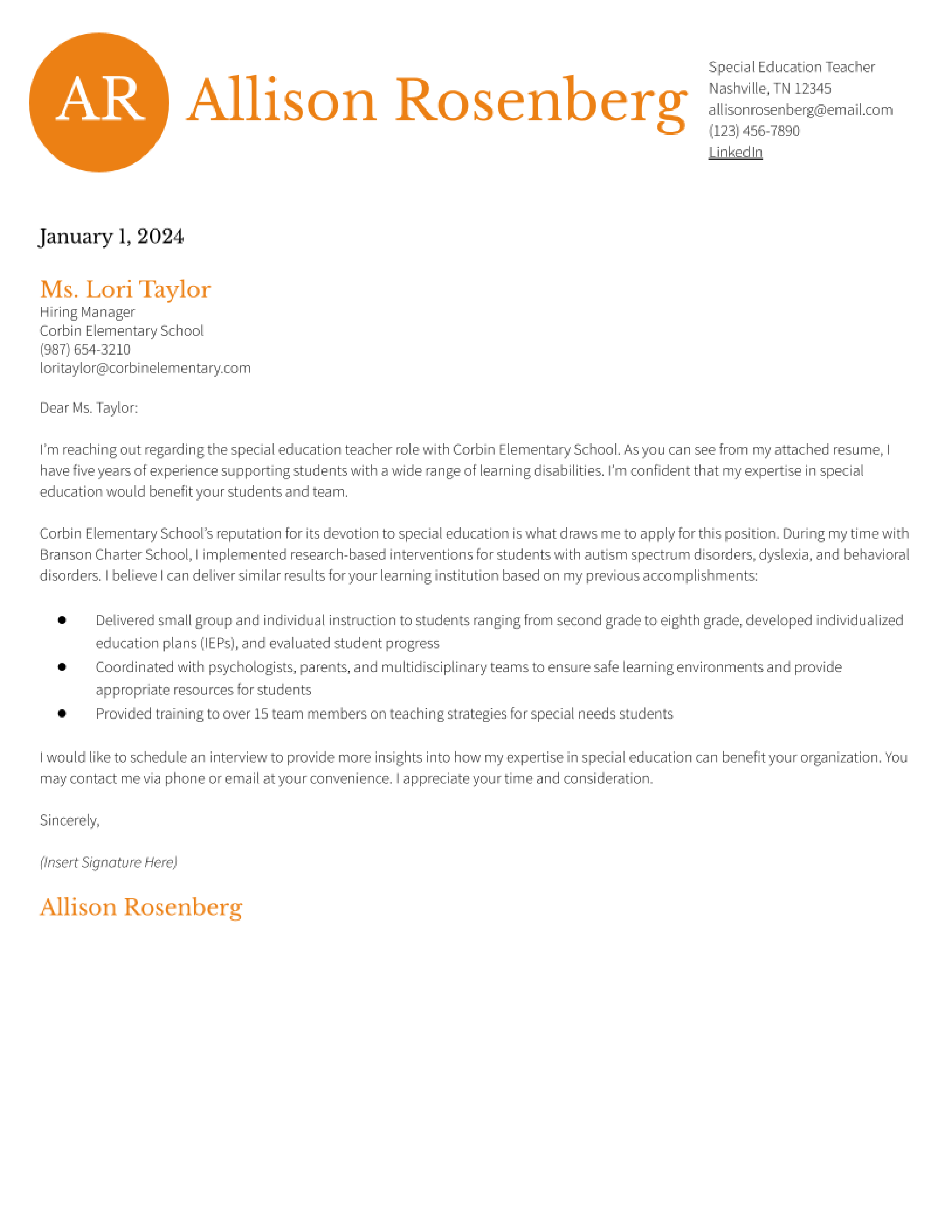 Teacher Cover Letter Examples and Templates for 2024 - ResumeBuilder.com