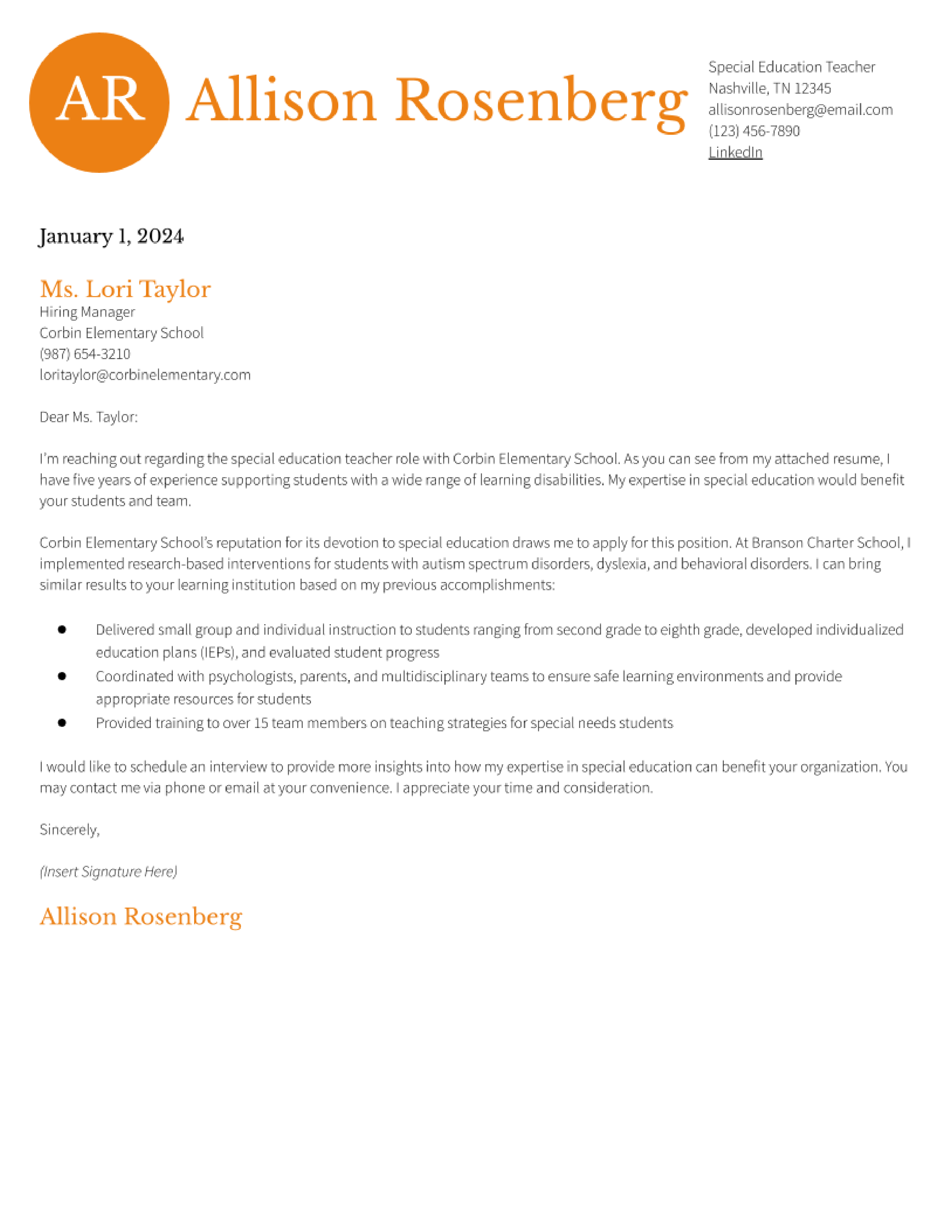 Teacher Cover Letter Examples and Templates for 2024 - ResumeBuilder.com