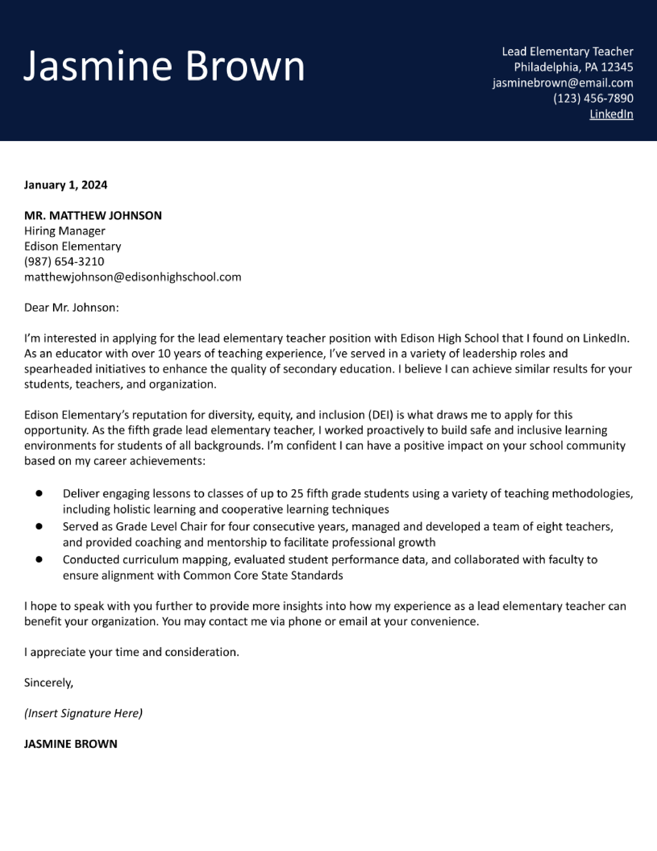 Teacher Cover Letter Examples and Templates for 2024 - ResumeBuilder.com