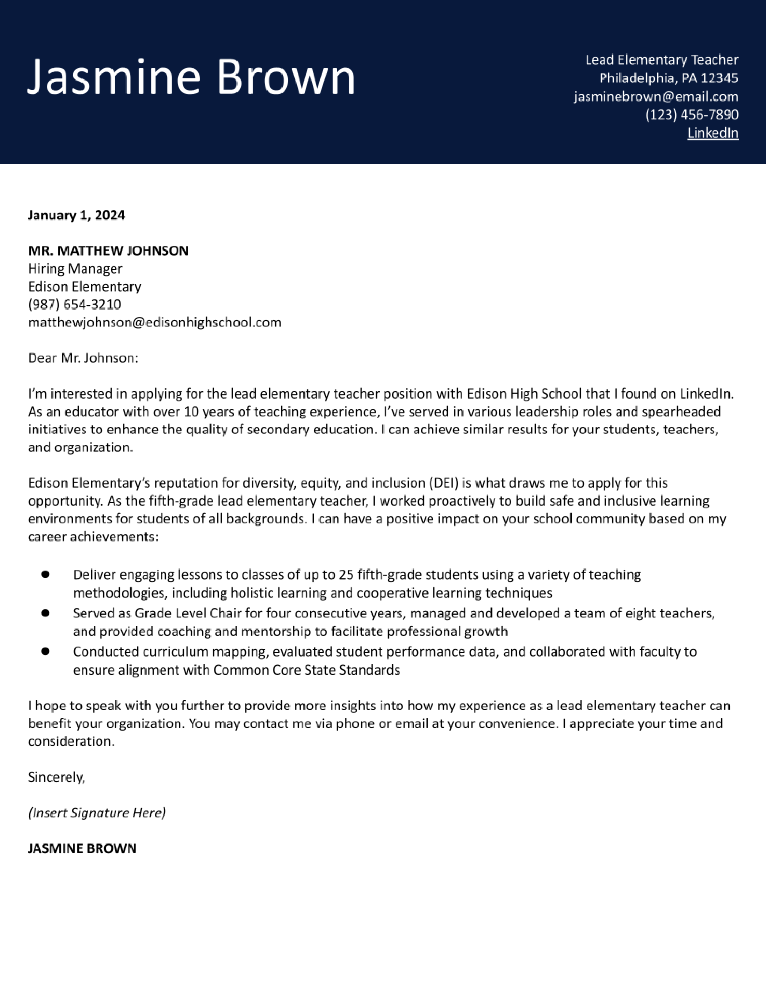 Teacher Cover Letter Examples and Templates for 2024 - ResumeBuilder.com