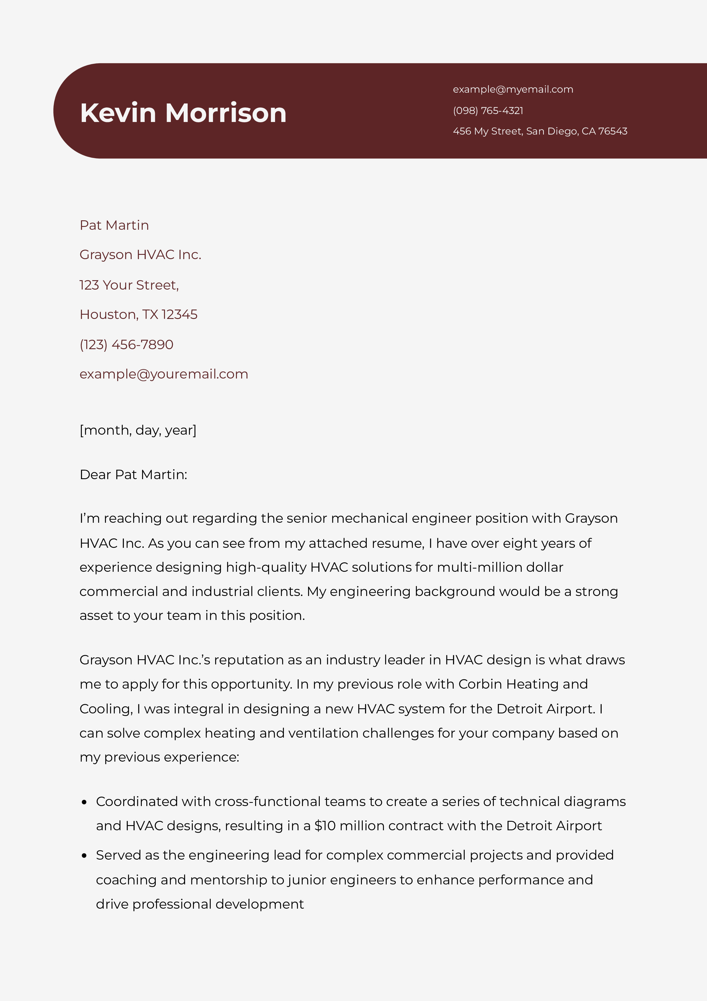Mechanical Engineer Cover Letter Examples and Templates for 2024 ...