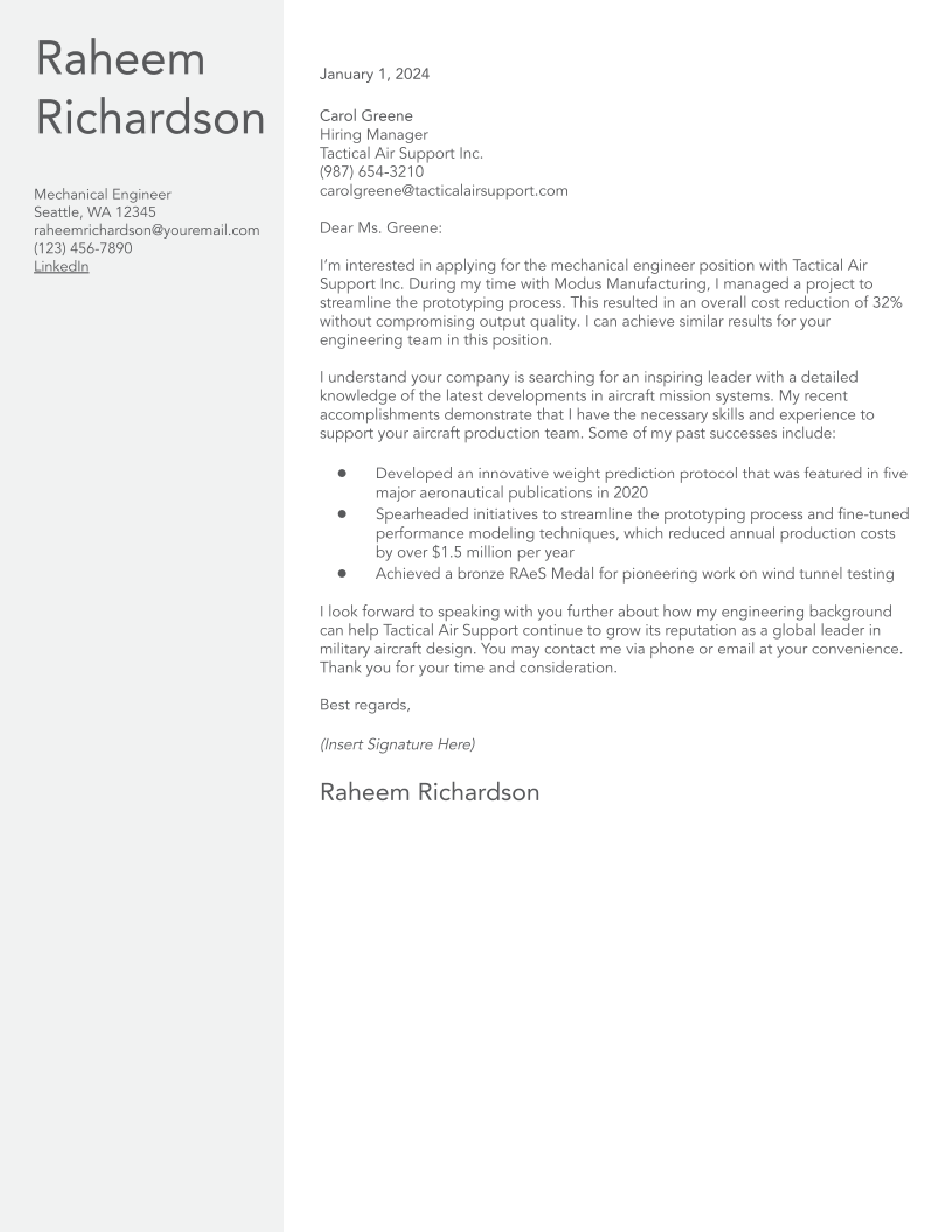 Mechanical Engineer Cover Letter Examples and Templates for 2024 ...