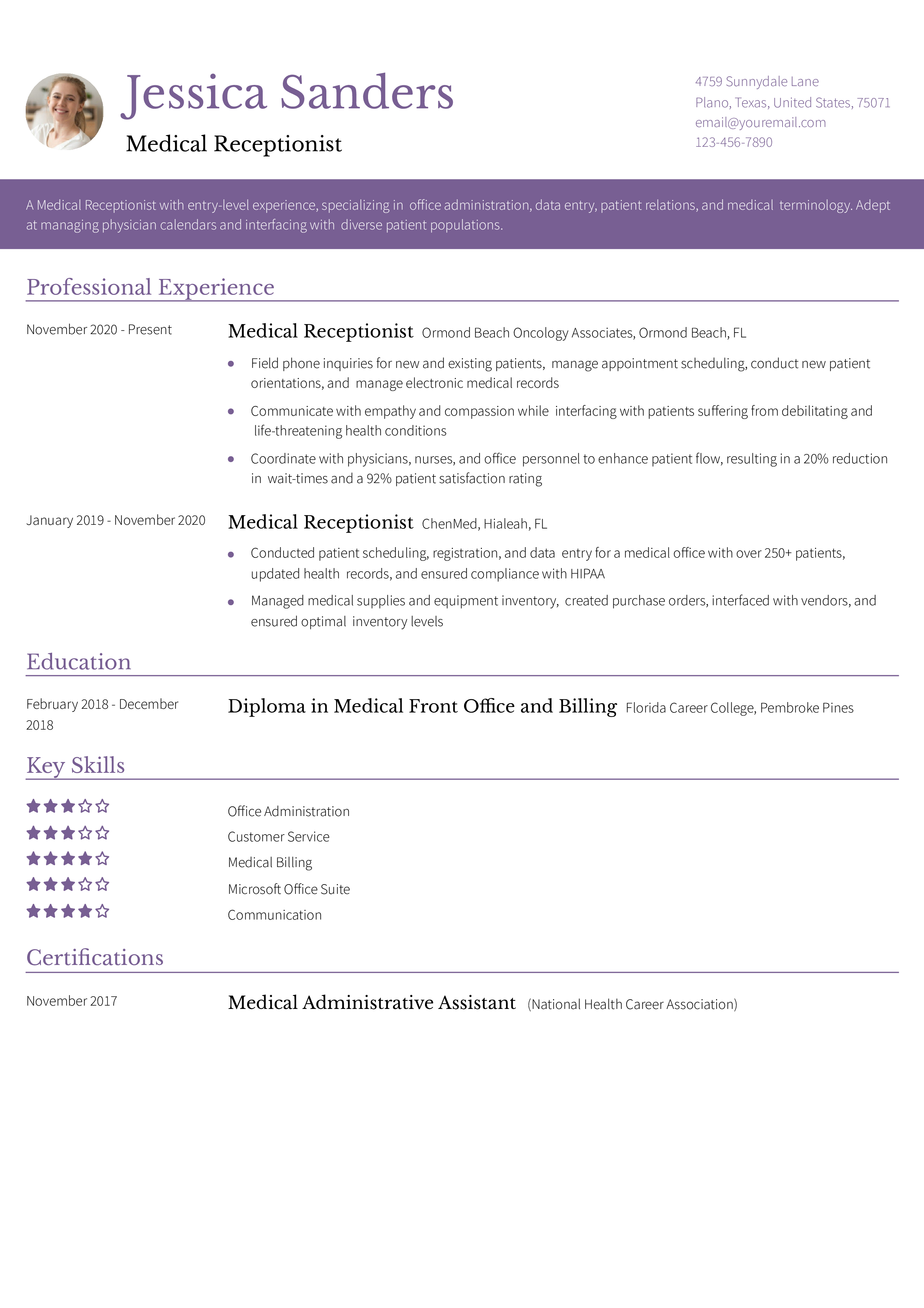 7 Medical Receptionist Resume Examples And Templates For 2024 