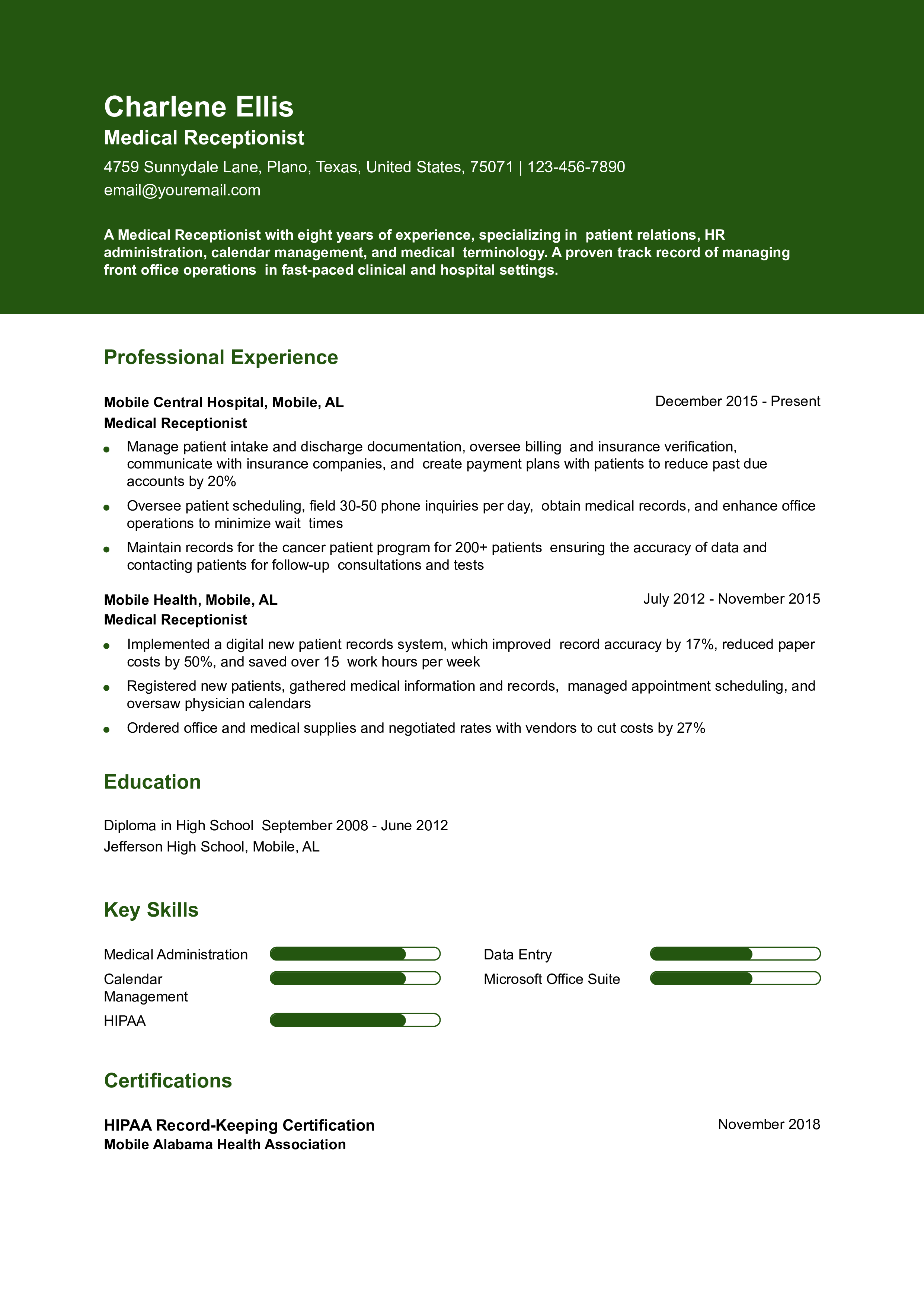 7 Medical Receptionist Resume Examples and Templates for 2024 ...