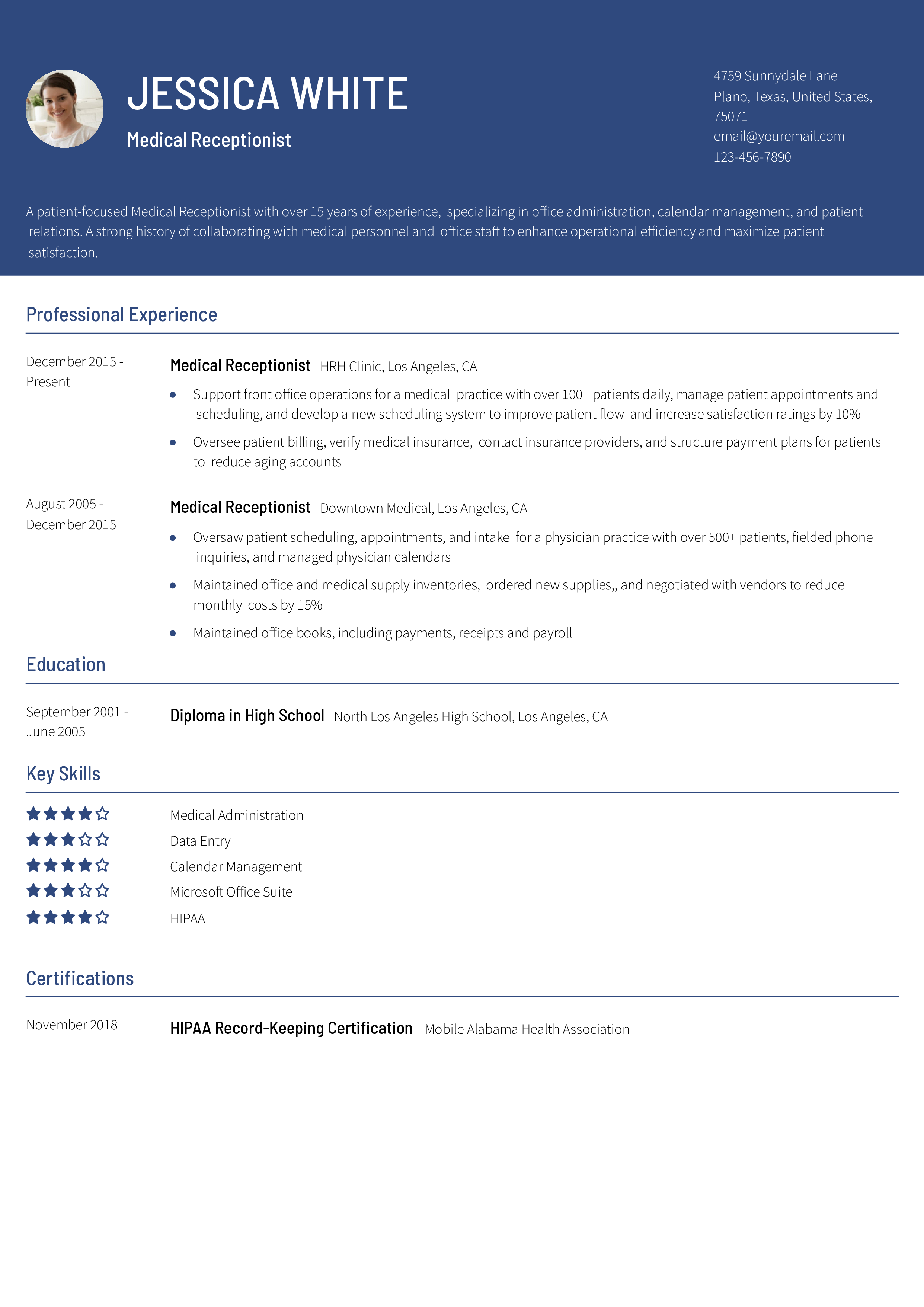 7 Medical Receptionist Resume Examples and Templates for 2024 ...