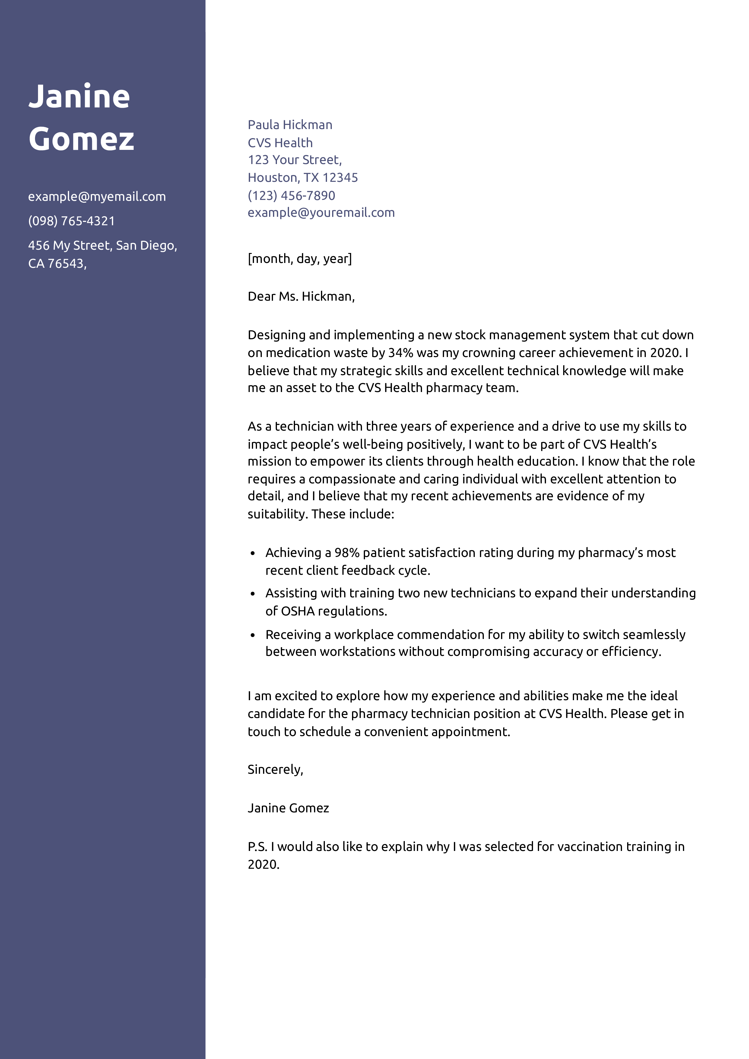 Pharmacy Technician Cover Letter Examples and Templates for 2024 ...