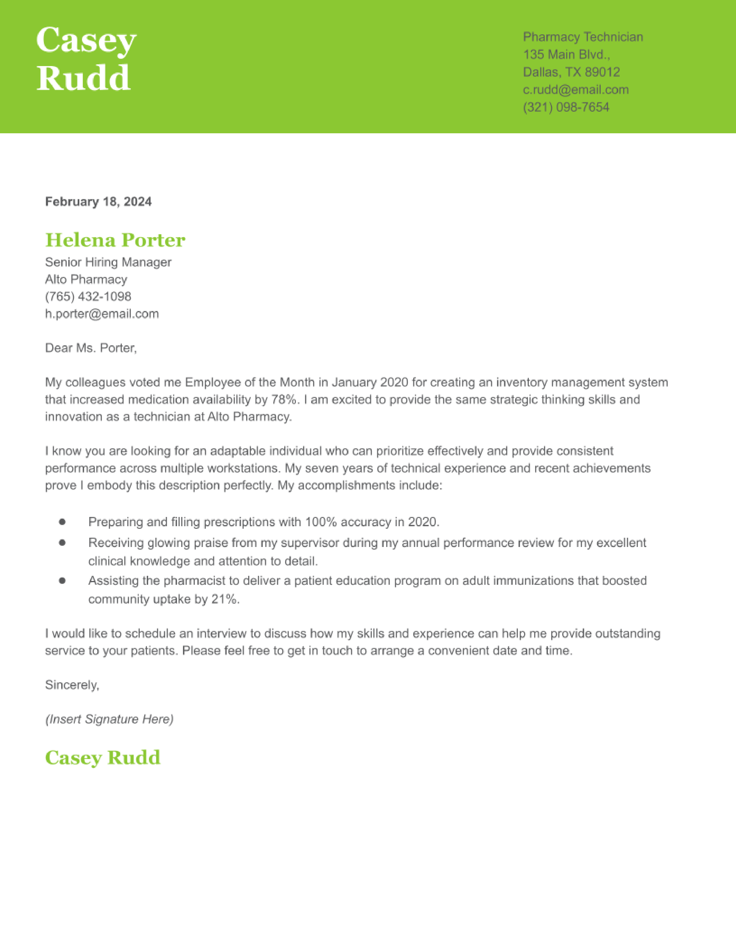 Pharmacy Technician Cover Letter Examples and Templates for 2024 ...