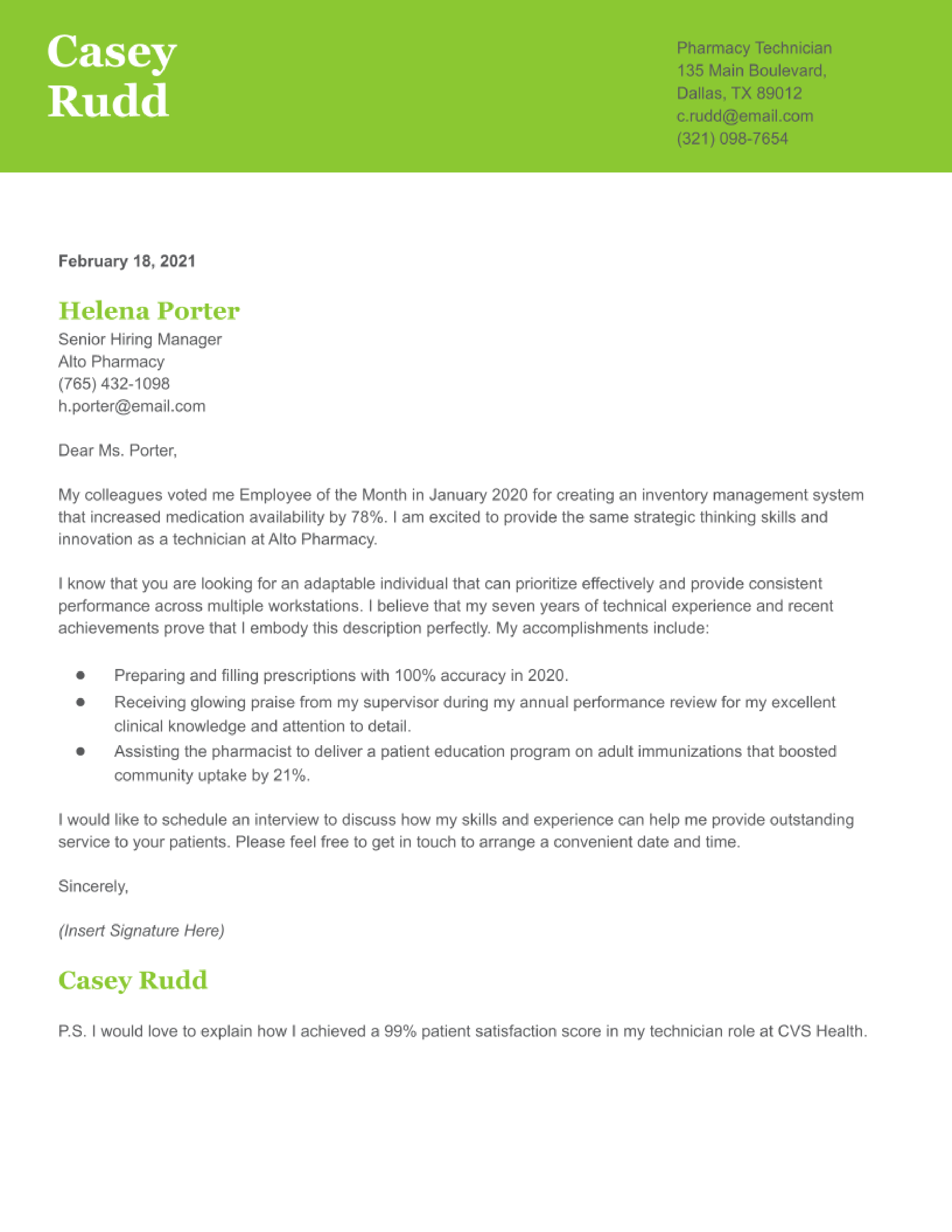 Pharmacy Technician Cover Letter Examples and Templates for 2024 ...