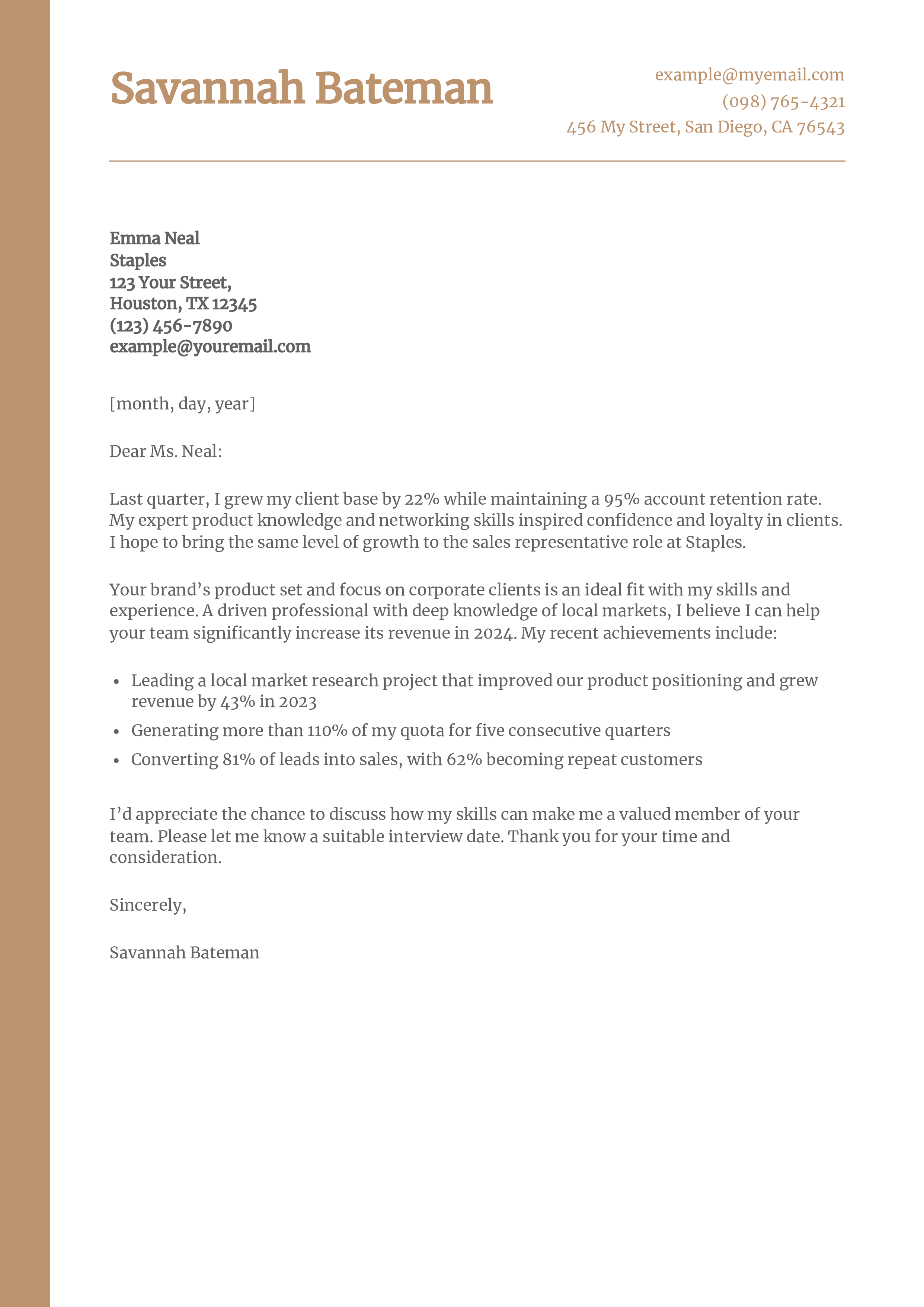 Sales Cover Letter Examples and Templates for 2024 - ResumeBuilder.com