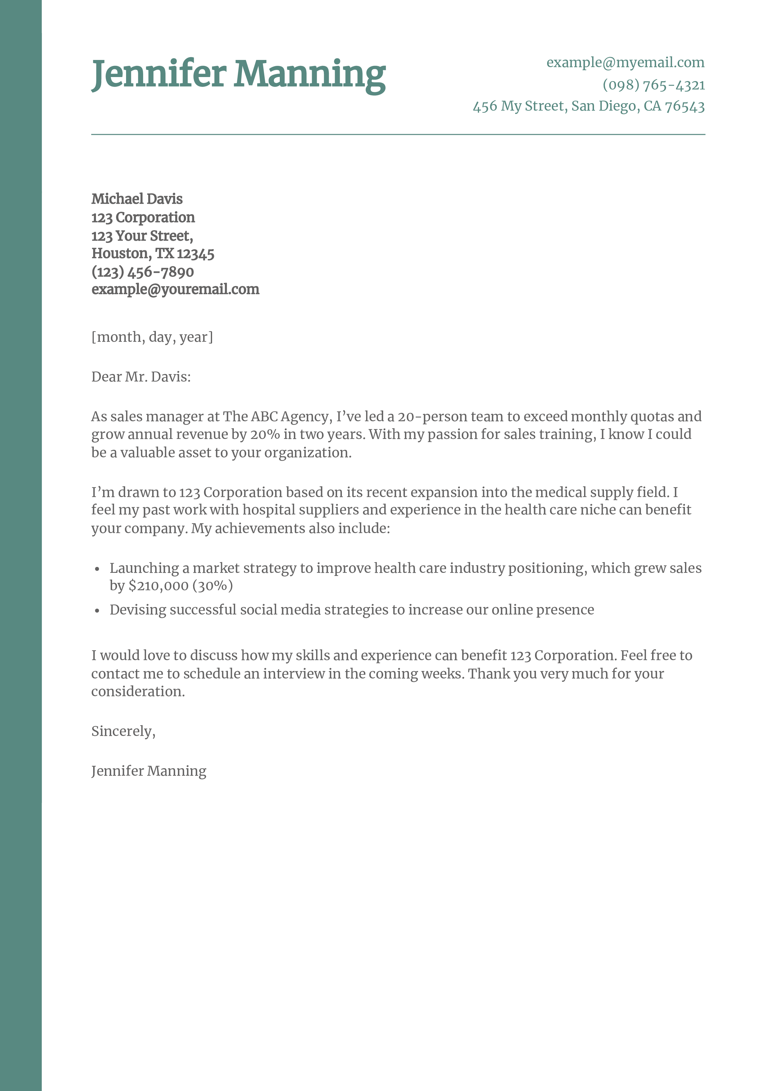 Sales Cover Letter Examples and Templates for 2024 - ResumeBuilder.com